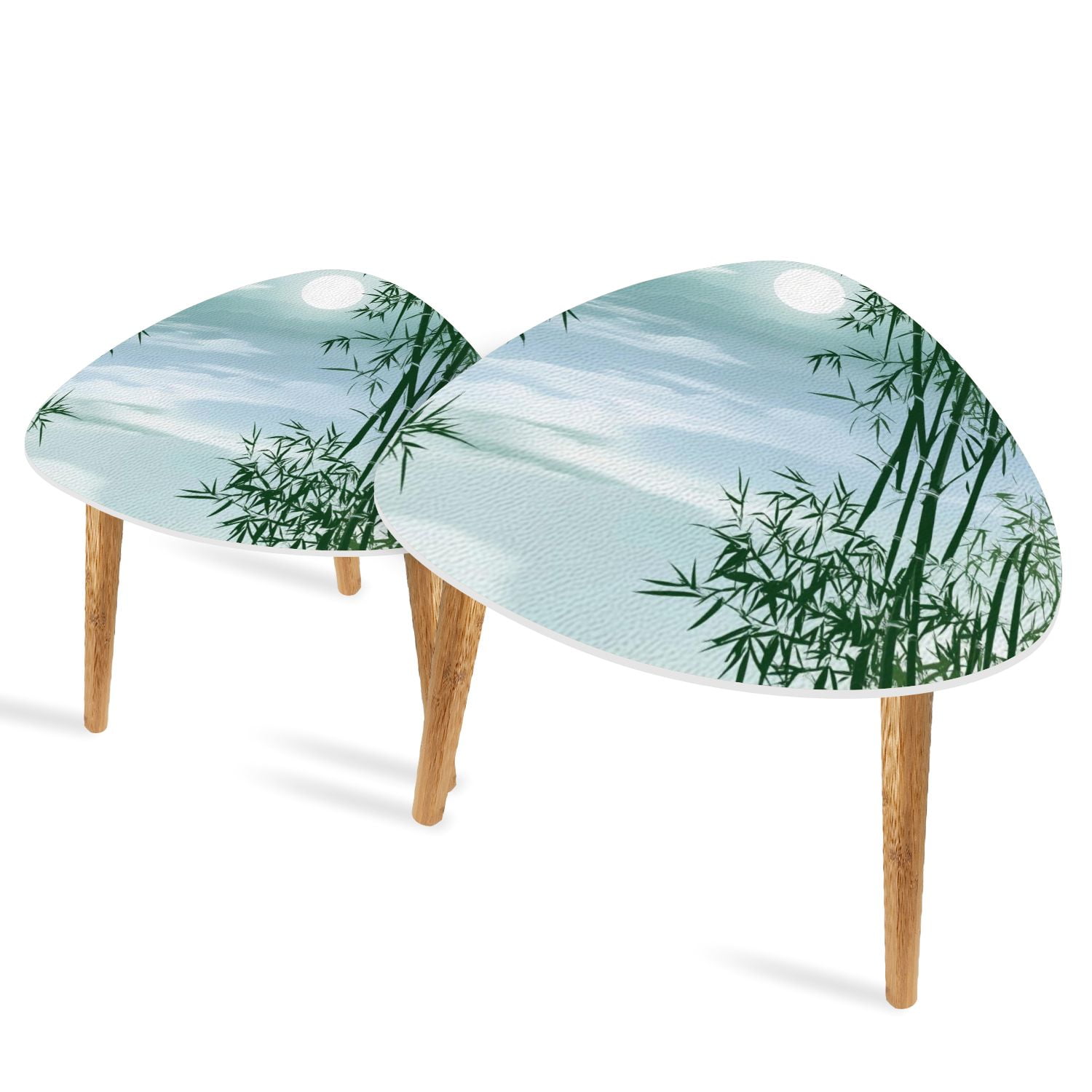 Triangle End Tables Set of 2 Serene Bamboo Forest Framing Majestic Moon ...