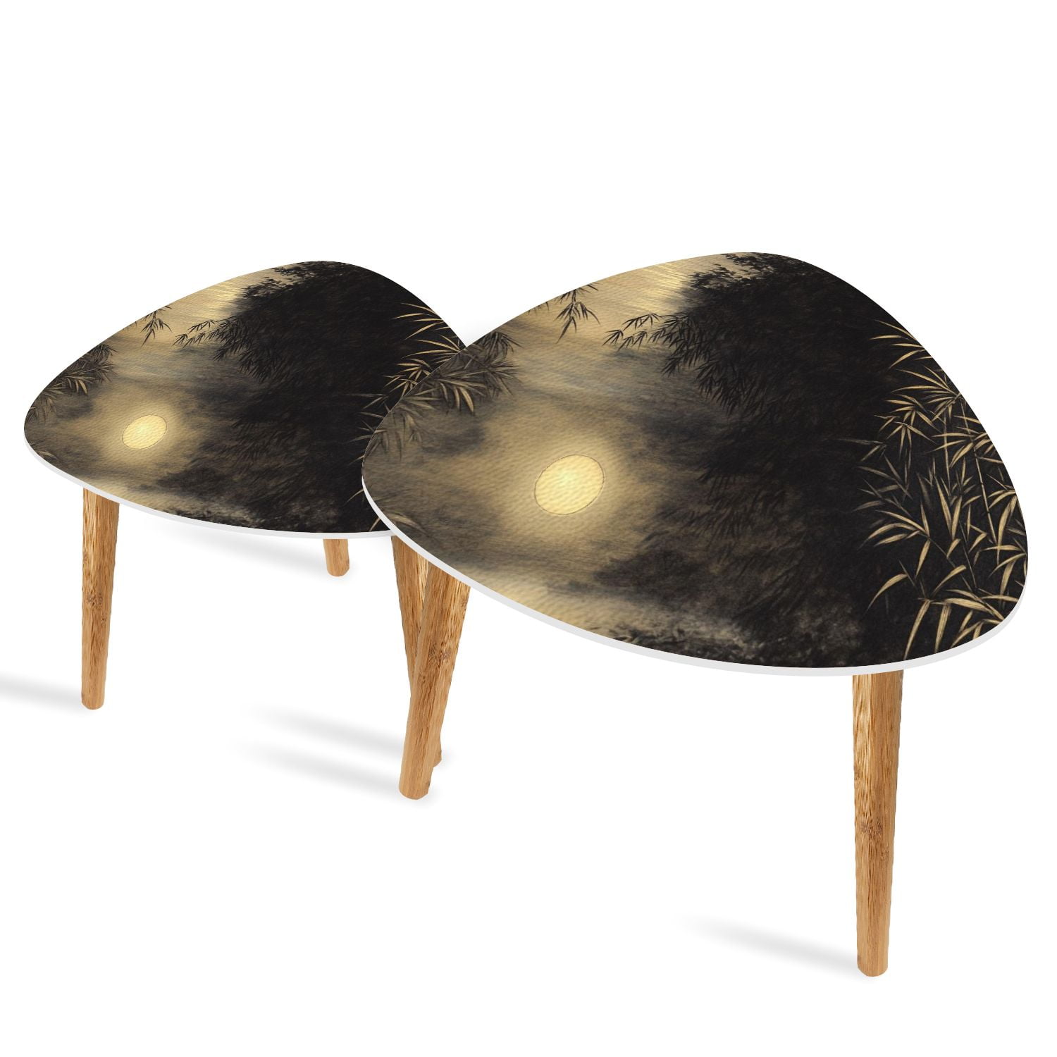 Triangle End Tables Set of 2 Serene Bamboo Forest Moon s Reflection ...