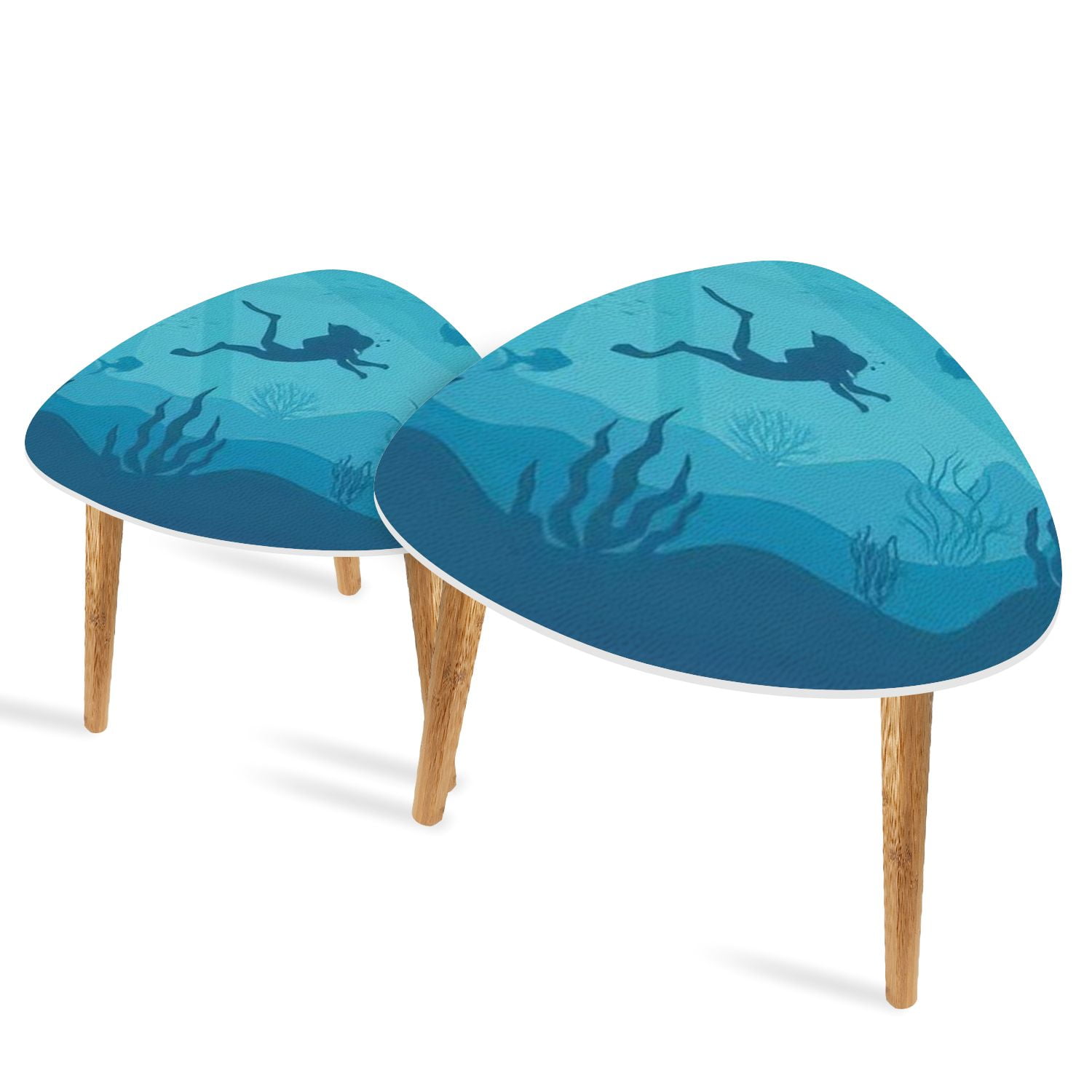 Triangle End Tables Set of 2 Silhouette scuba diver underwater world ...