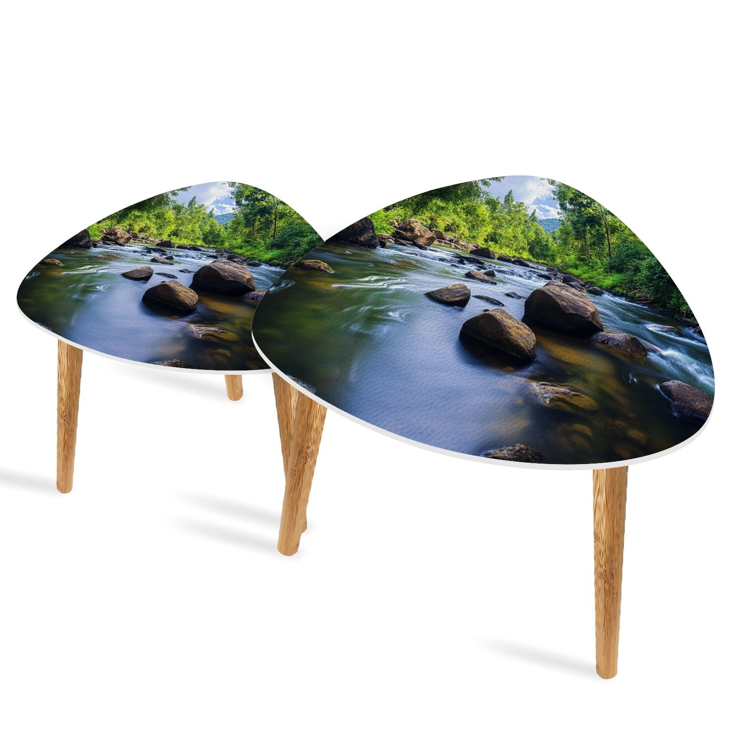 Triangle End Tables Set of 2 Small stream from mountain Small Coffee Table, Tea Table, Nesting ...