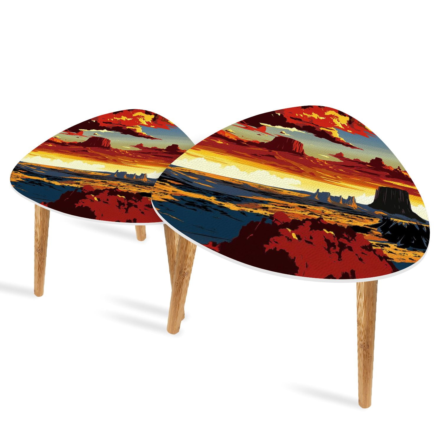 Triangle End Tables Set of 2 Soaring High Eagle s View Sunset Landscape ...
