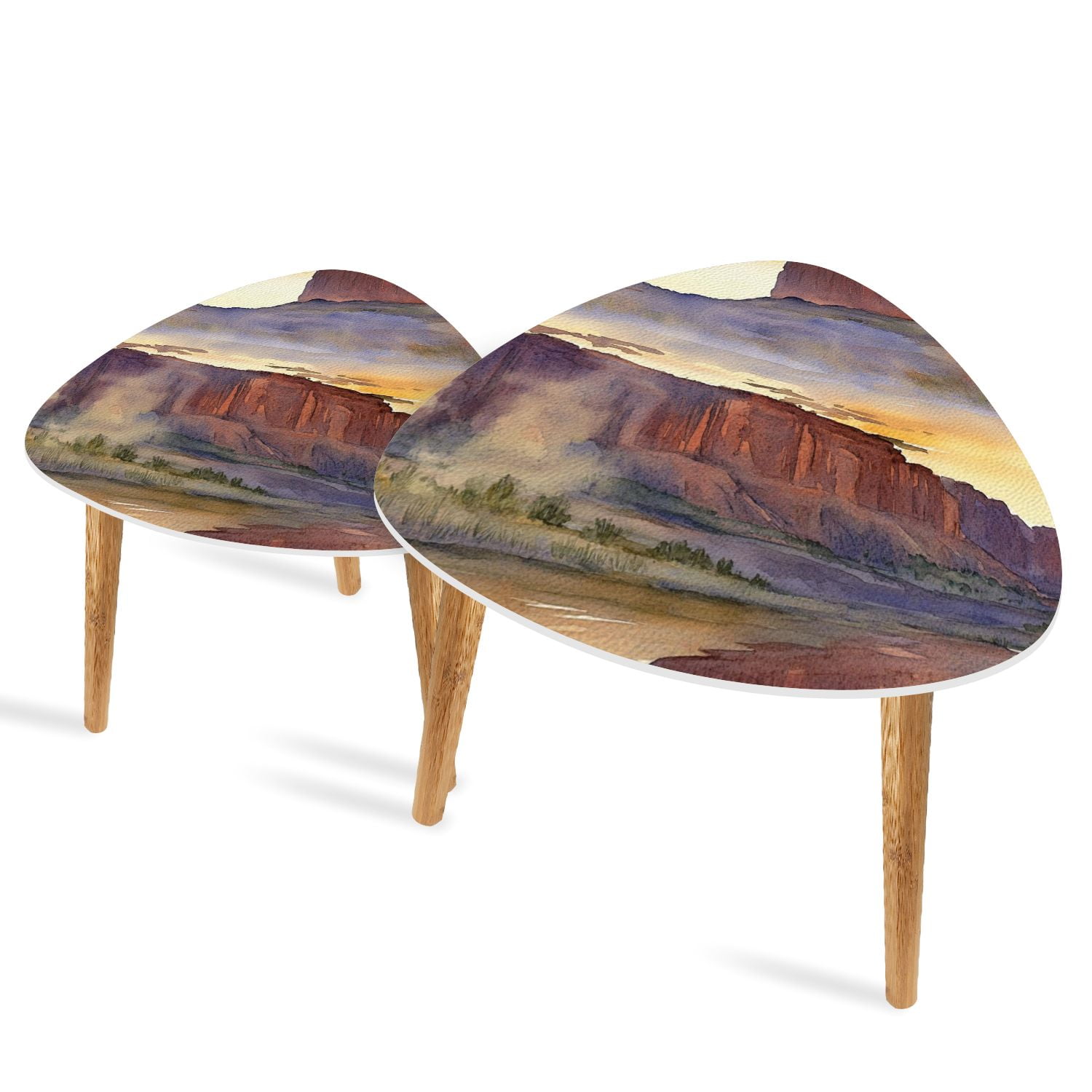 Triangle End Tables Set of 2 Solitary Cowboy Dawn Watercolor Western ...