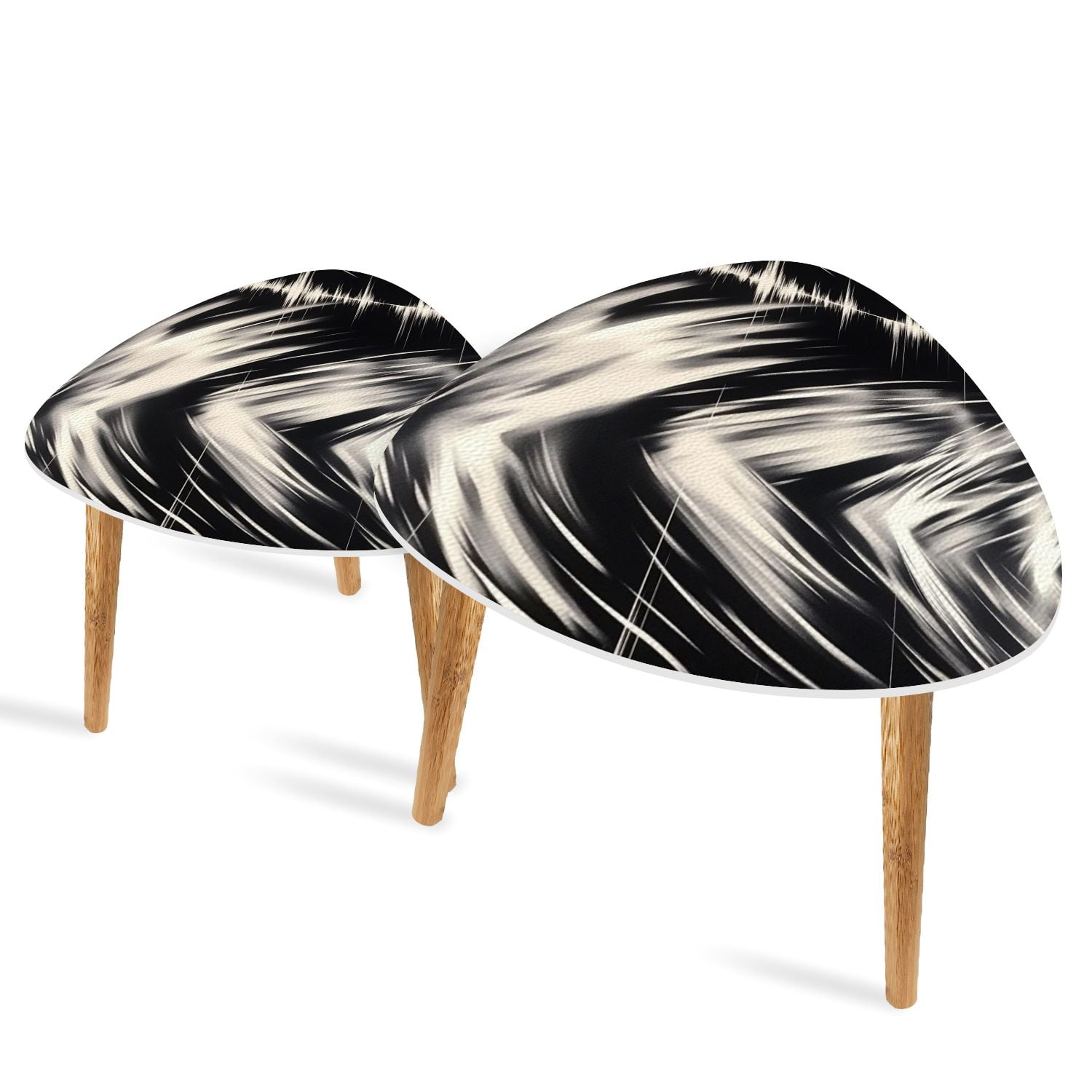 Triangle End Tables Set of 2 Soundscape Art Black White Waves Canvas ...
