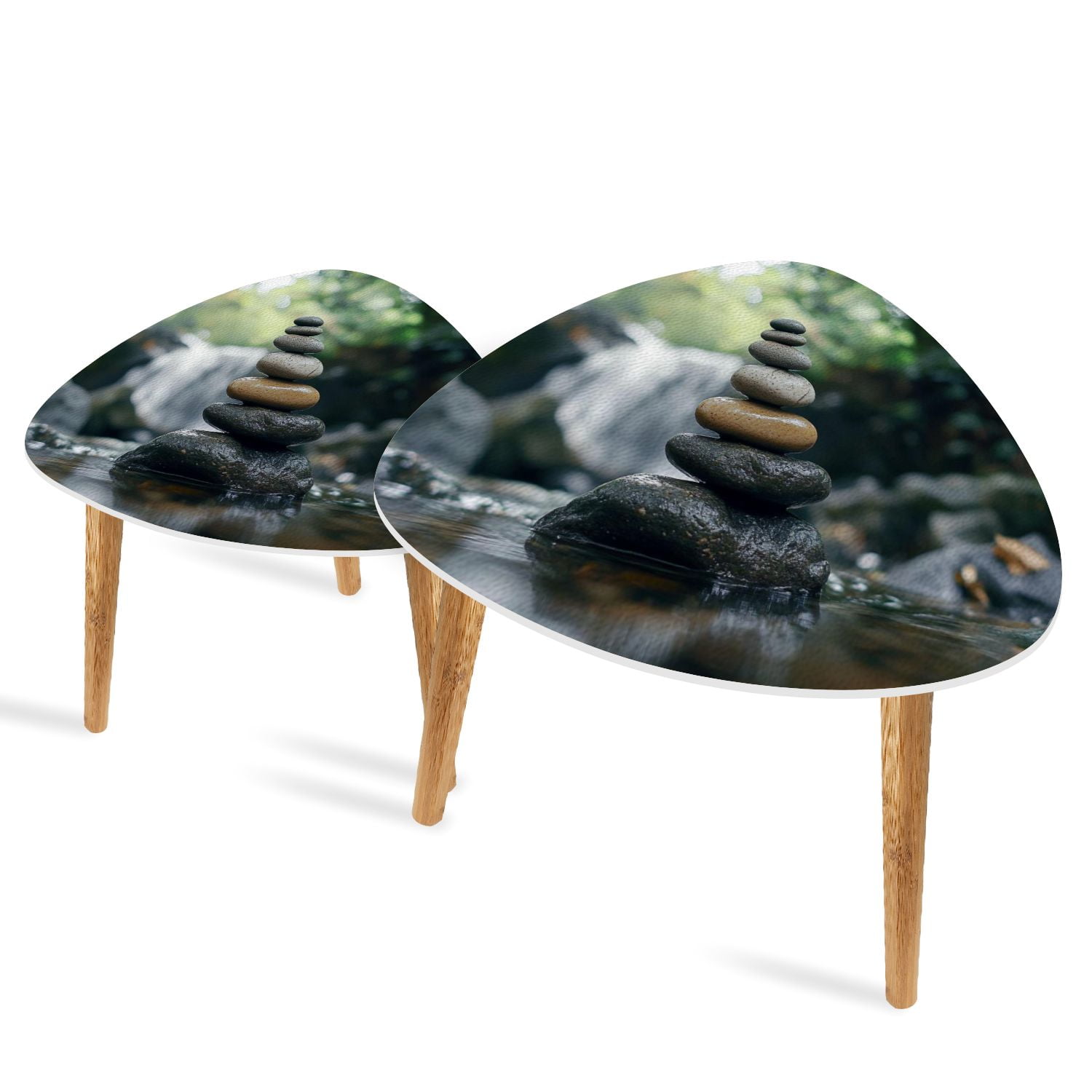 Triangle End Tables Set of 2 Stack zen stones Close up pebble rocks ...