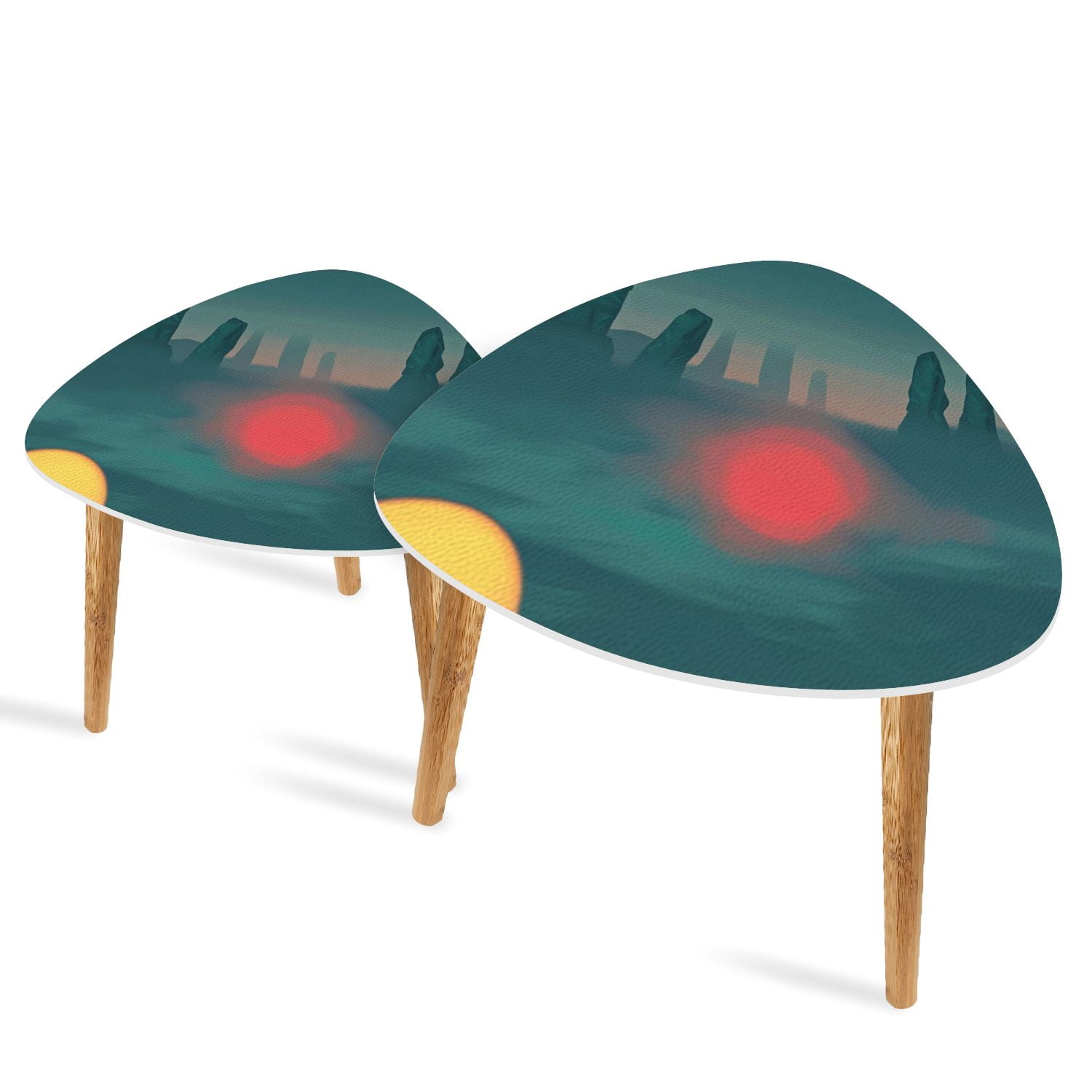Triangle End Tables Set of 2 Stylized Western Sunset Silhouettes Small ...