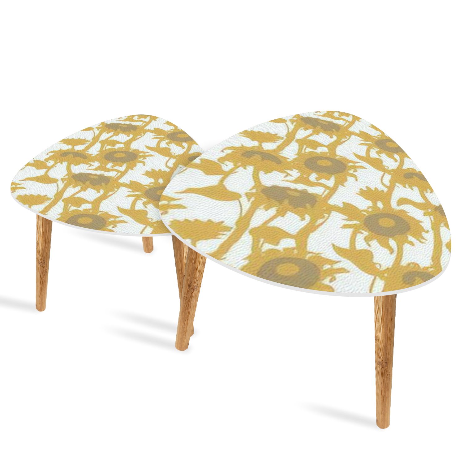 Triangle End Tables Set of 2 Sunflower flower silhouettes stem leaves ...