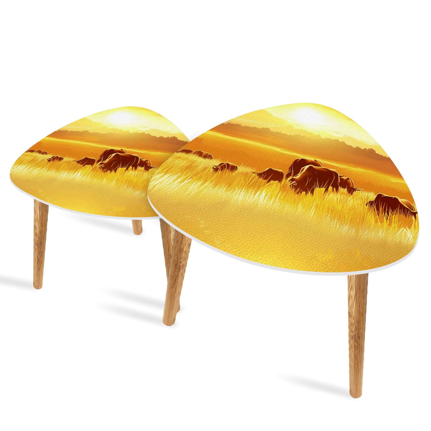 Triangle End Tables Set of 2 Sunrise Magic Cattle Grazing Dewy Pasture ...