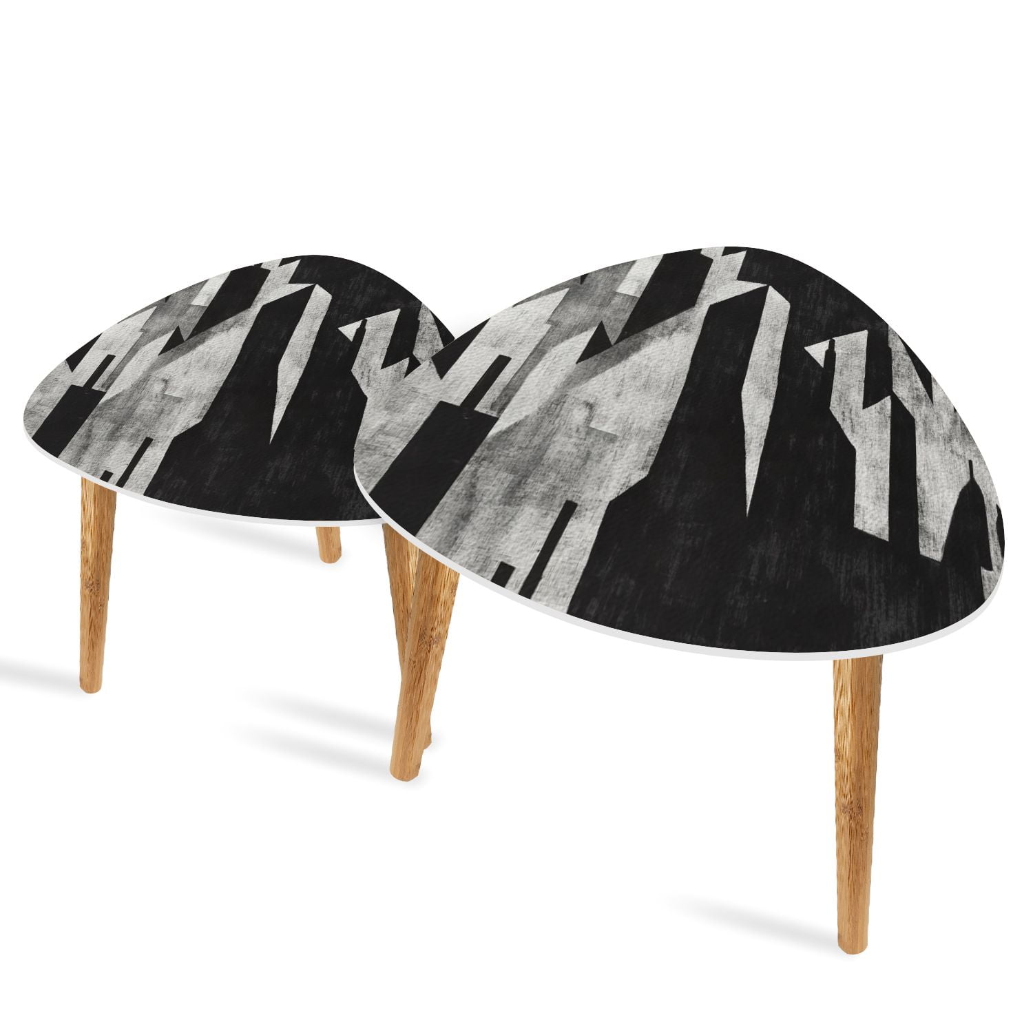 Triangle End Tables Set of 2 Surreal Black White Cityscape Cubism ...