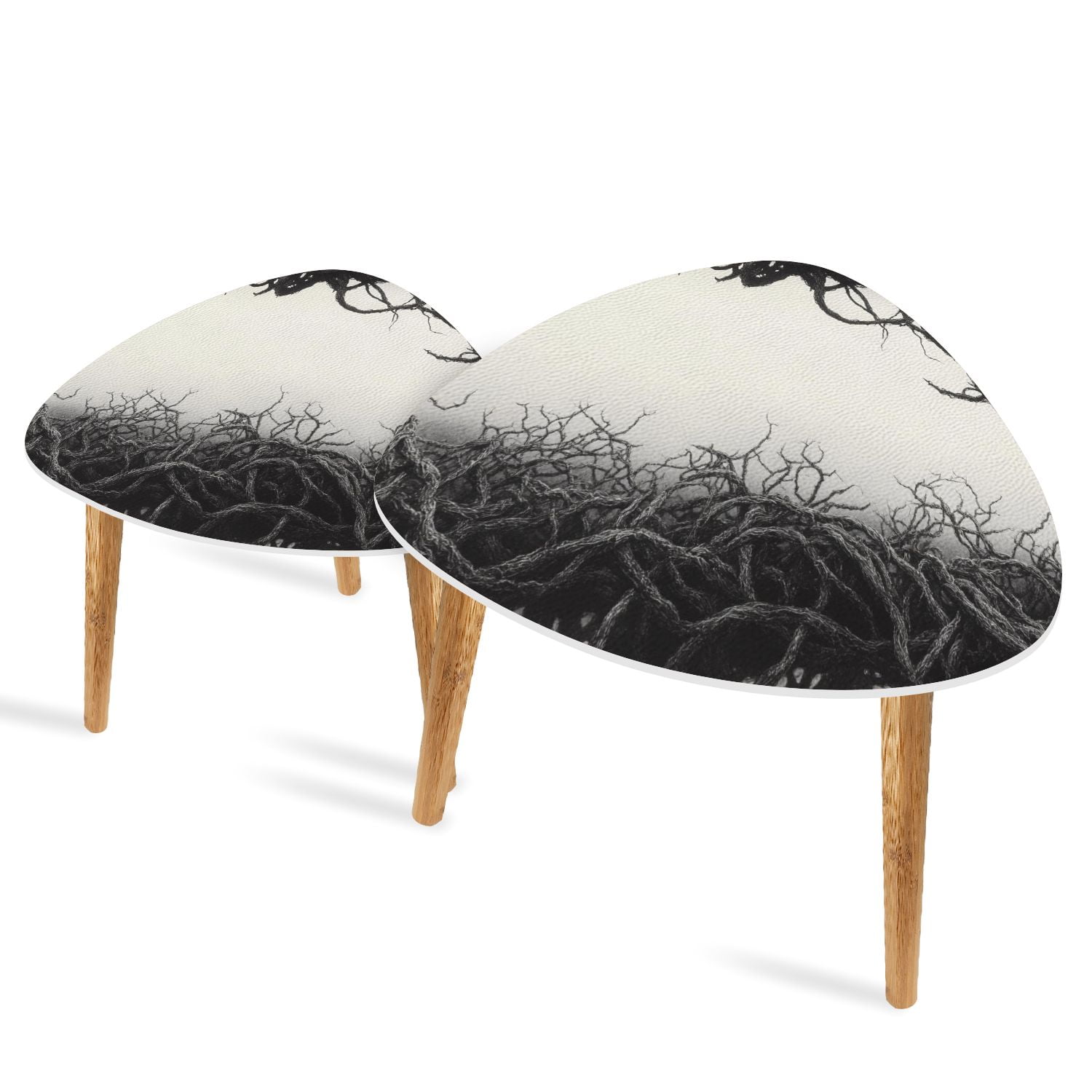 Triangle End Tables Set of 2 Surreal Labyrinth Abstract Art Print Vines ...