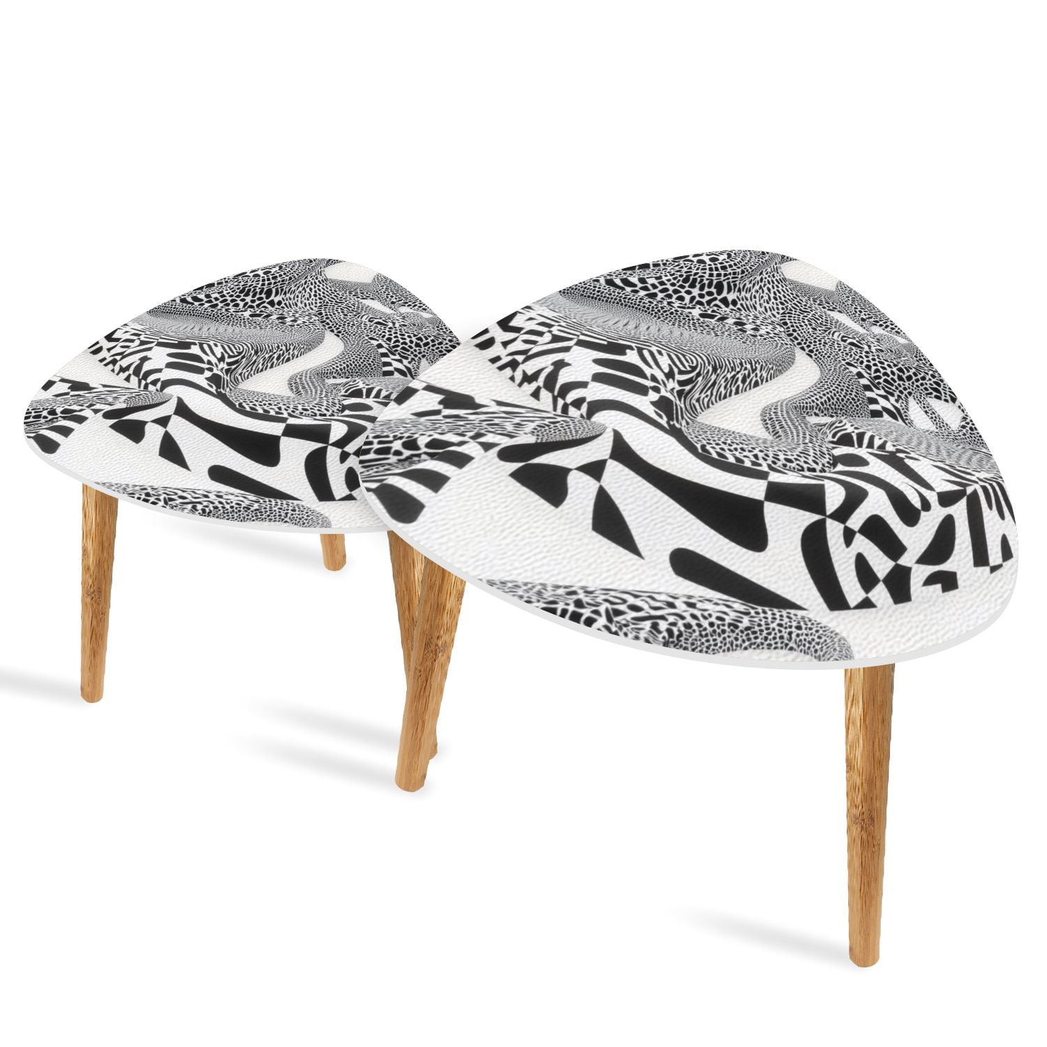 Triangle End Tables Set of 2 Symmetrical Spiral Mandala Art Black White ...