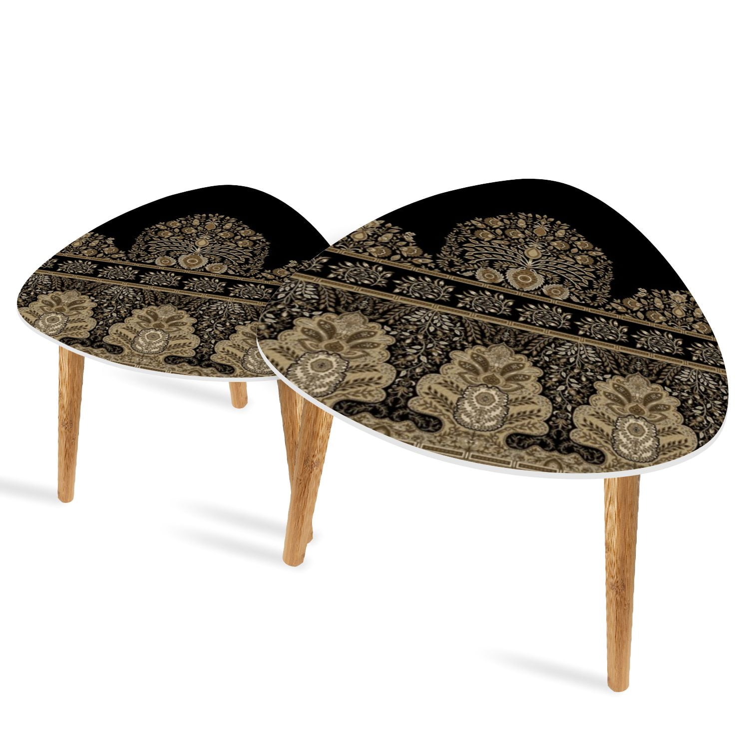 Triangle End Tables Set of 2 Textile Design Border Motif Small Coffee ...