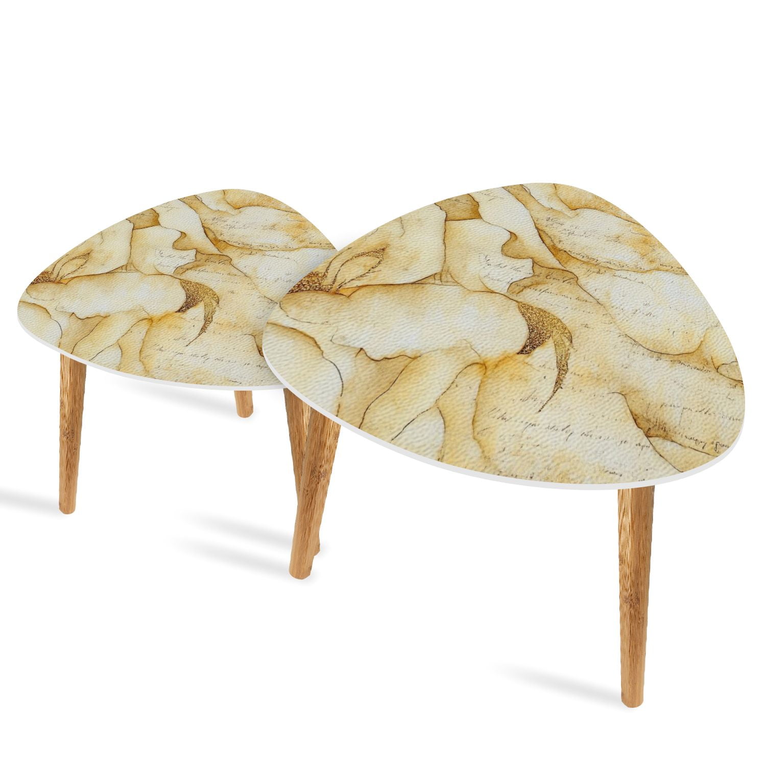 Triangle End Tables Set of 2 Timeless Beauty Rose Art Aged Parchment ...