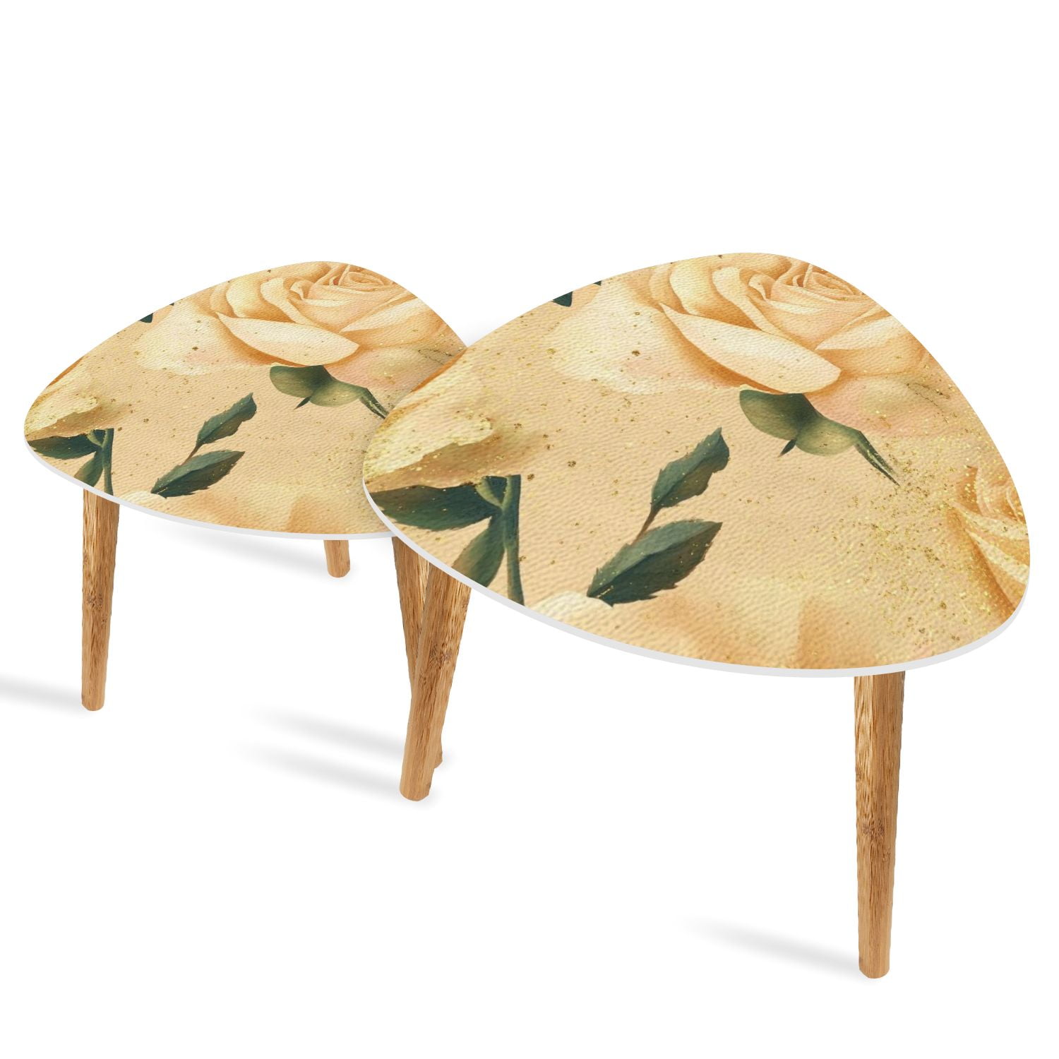 Triangle End Tables Set of 2 Timeless Botanical Rose Print Subtle ...