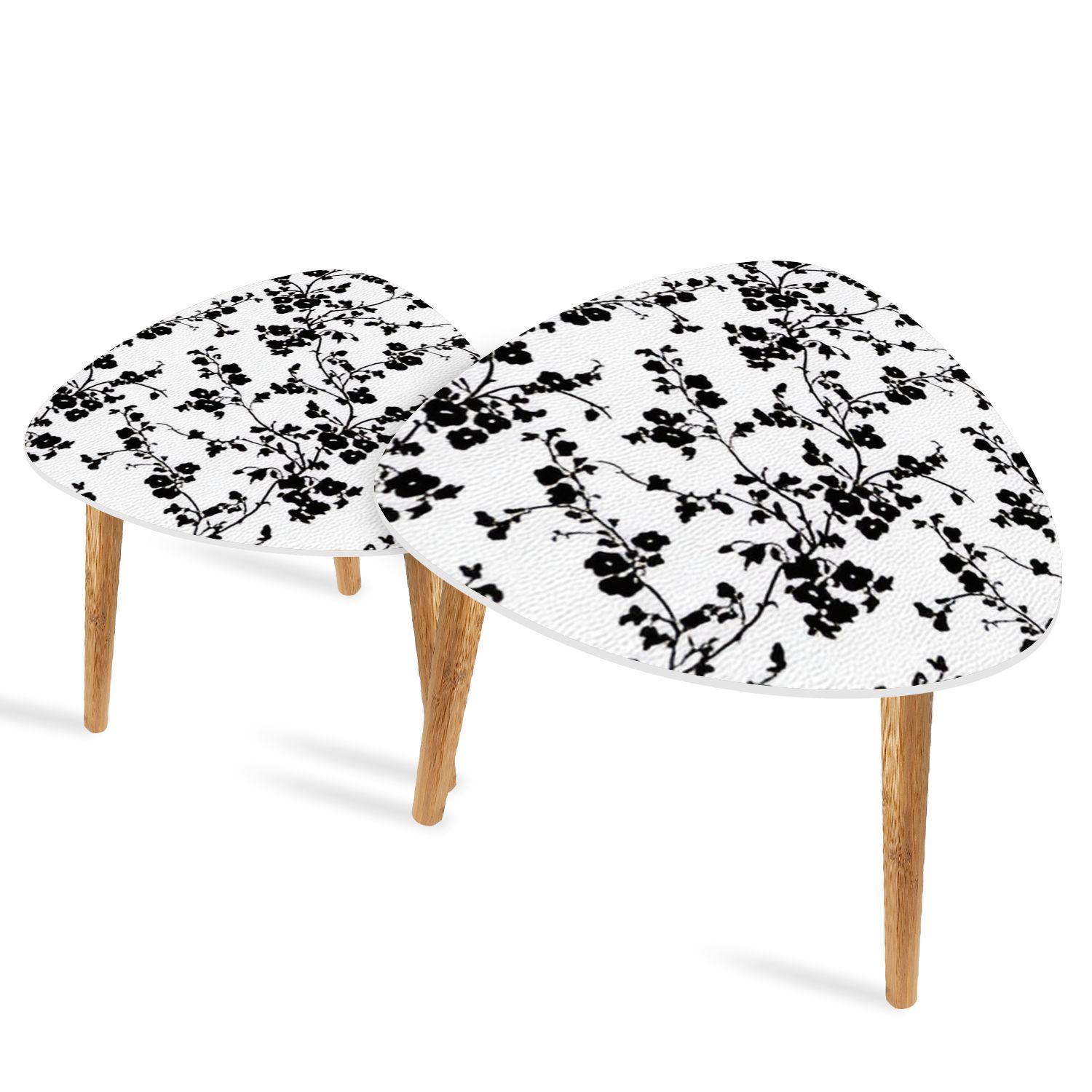 Triangle End Tables Set of 2 Tiny flowers seamless pattern black white ...