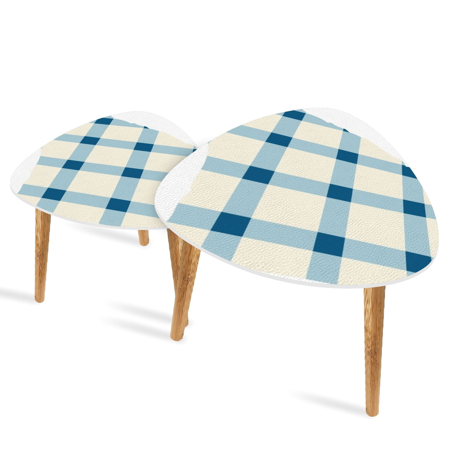 Triangle End Tables Set of 2 Torn Piece Checkered Pattern Small Coffee ...