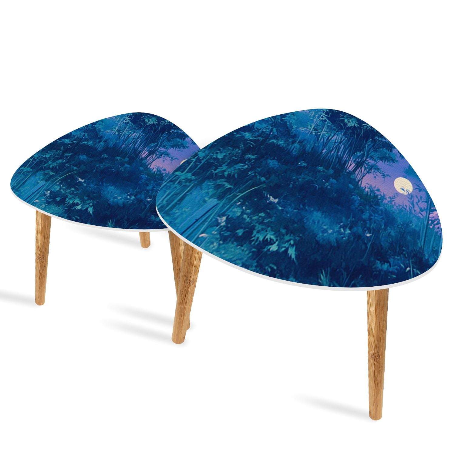 Triangle End Tables Set of 2 Traditional Chinese Bamboo Forest Ink Art ...