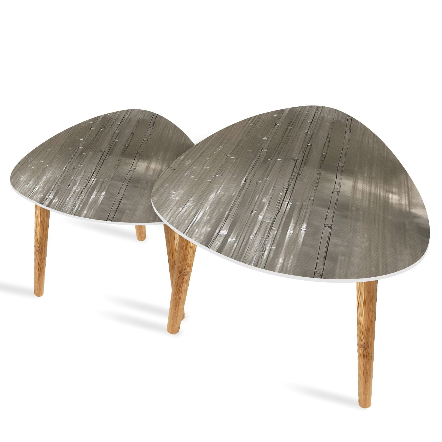 Triangle End Tables Set of 2 Traditional Ink Art Bamboo Forest Under ...