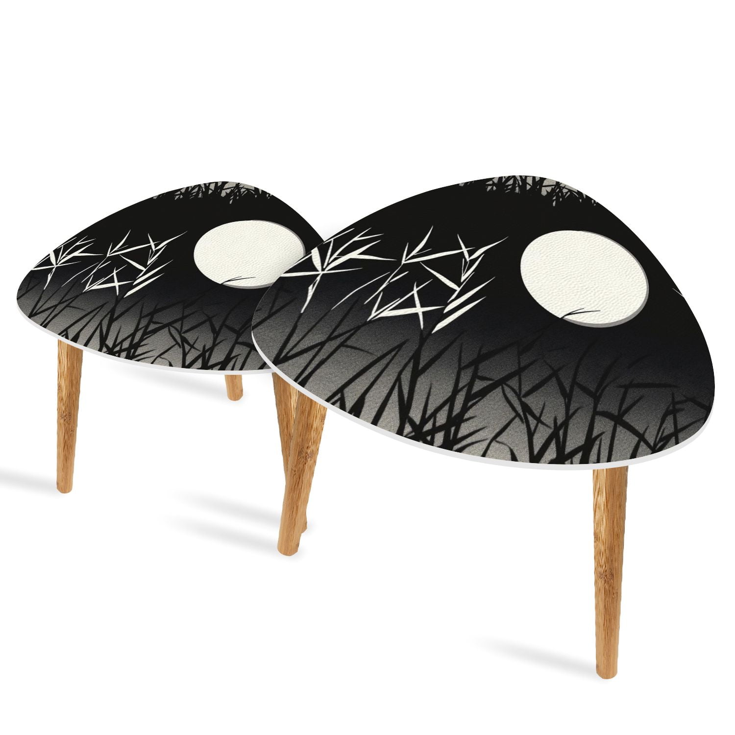 Triangle End Tables Set of 2 Tranquil Bamboo Forest Night Ink Art ...