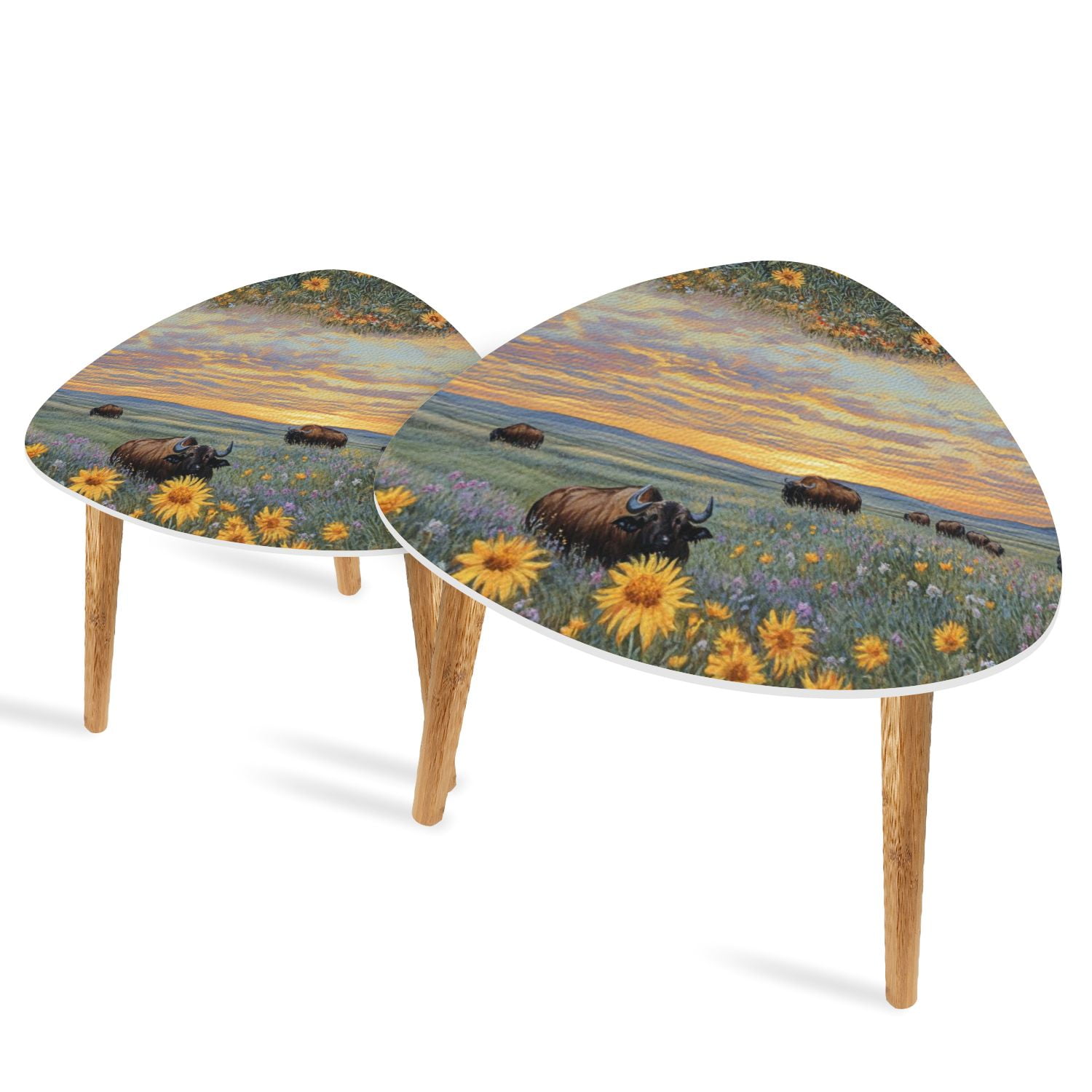 Triangle End Tables Set of 2 Tranquil Prairie Sunrise Harmony Nature ...