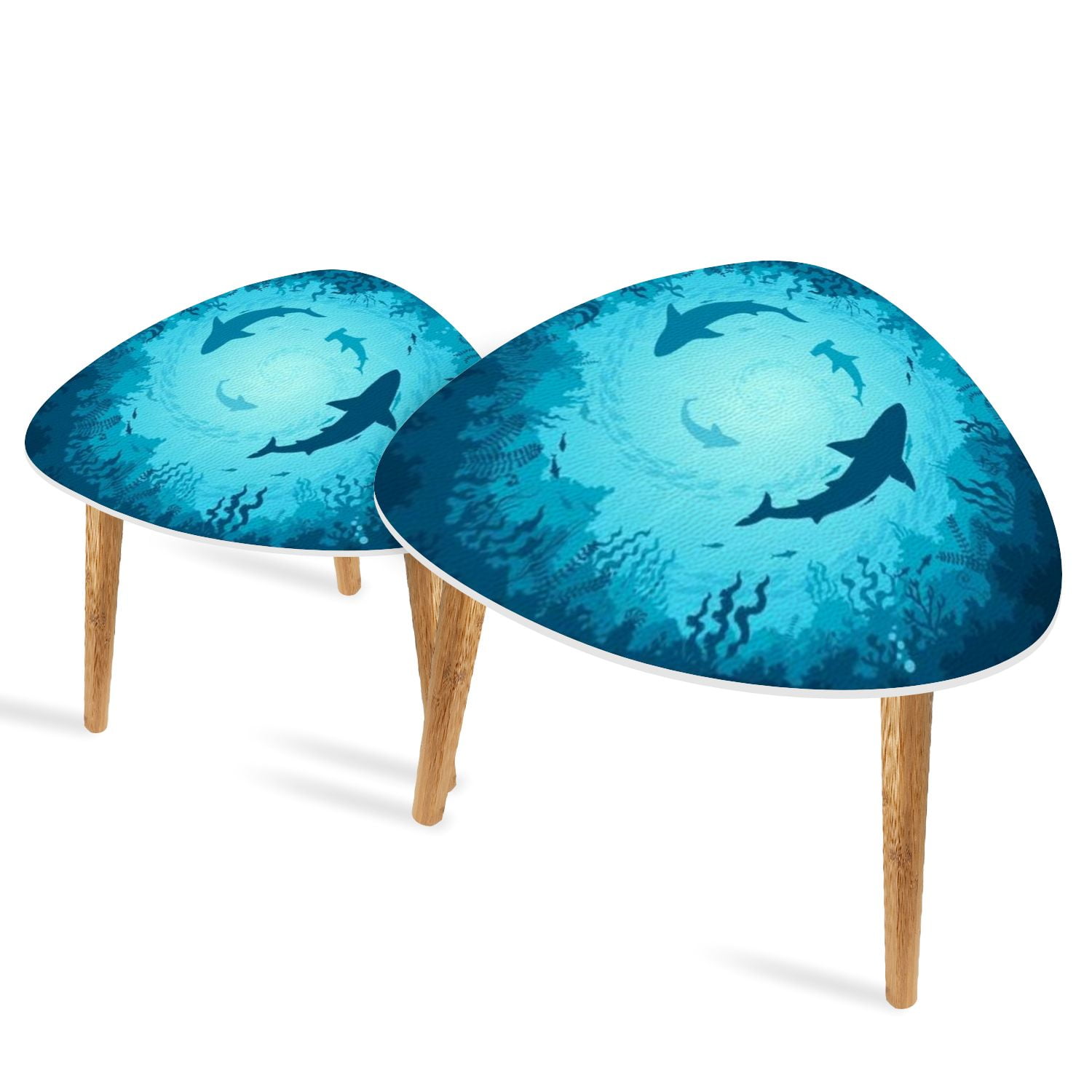 Triangle End Tables Set of 2 Underwater sea landscape sharks fish ...