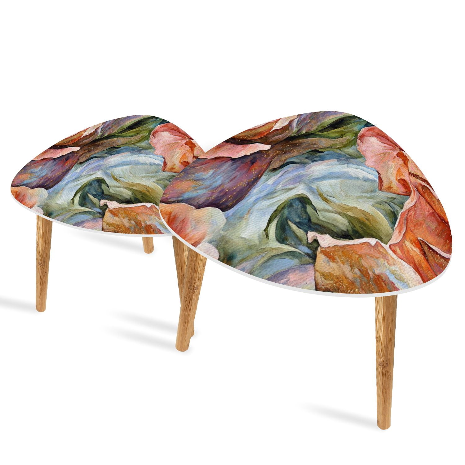 Triangle End Tables Set of 2 Velvety Pink Rose Glittery Meadow Art ...