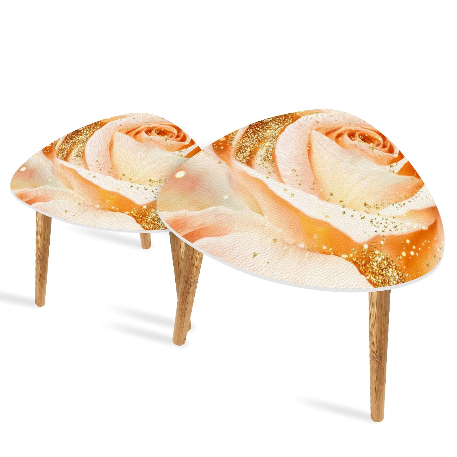 Triangle End Tables Set of 2 Velvety Rose Painting Intimate Gold ...
