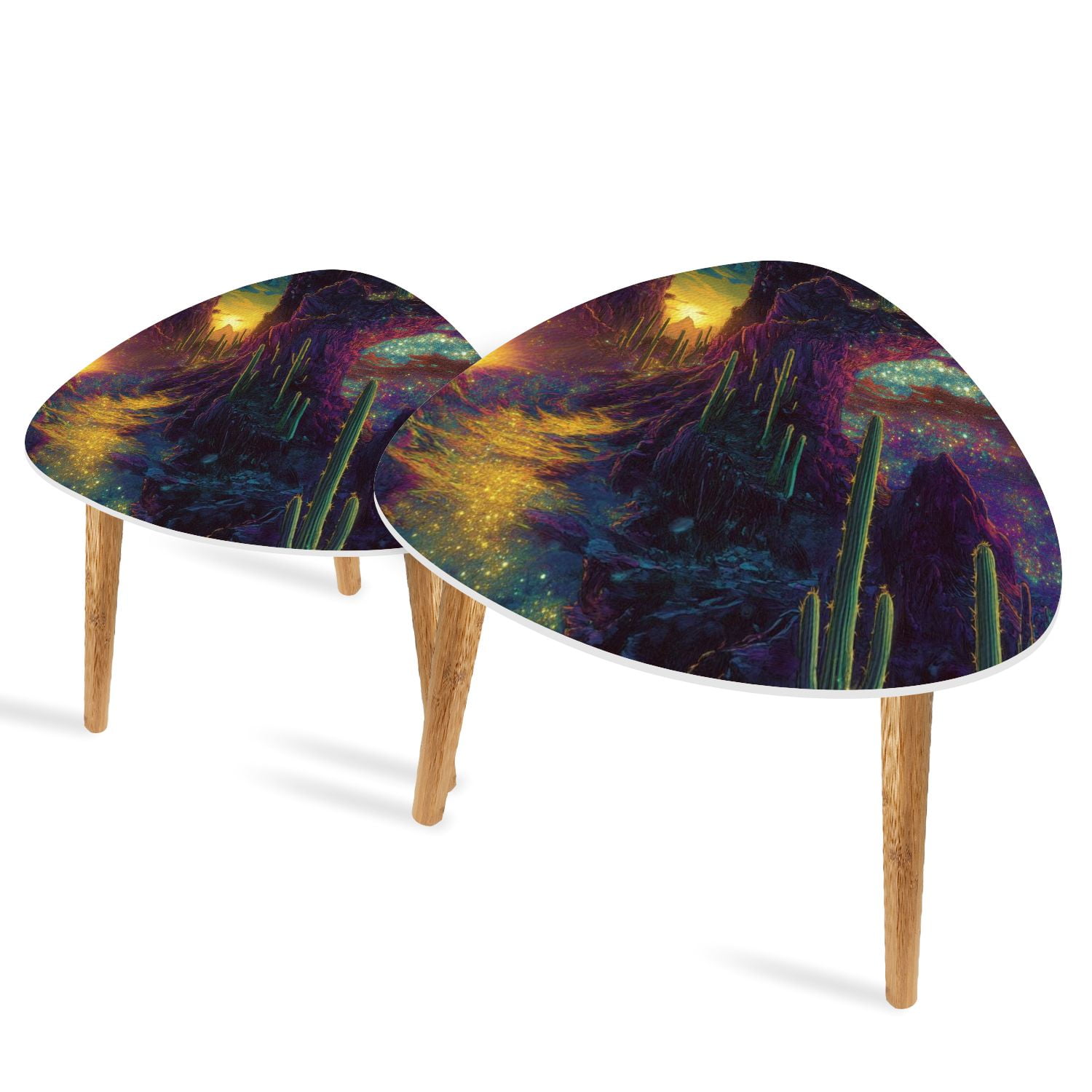 Triangle End Tables Set of 2 Vibrant Mesa Cacti Ethereal Light Dawn ...