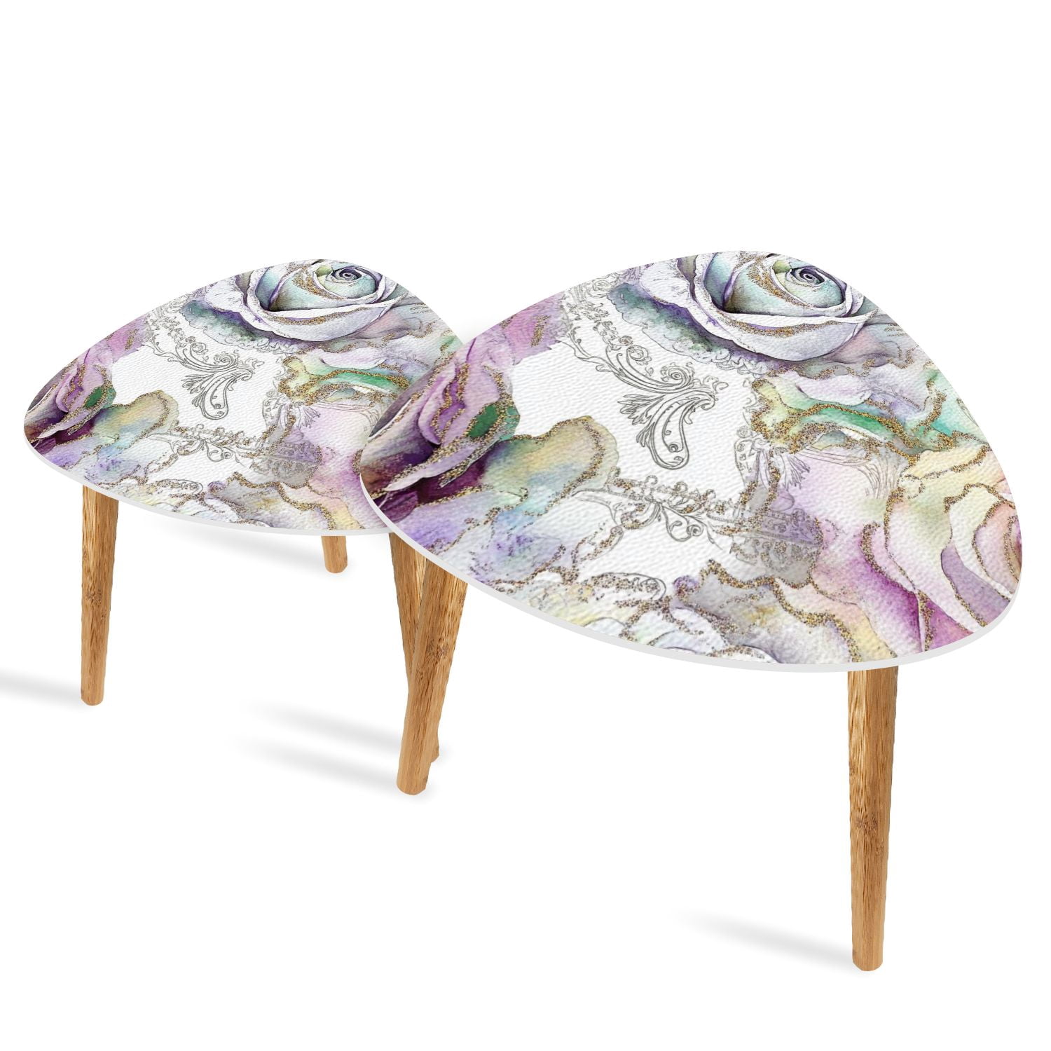 Triangle End Tables Set of 2 Vintage Rose Cameo Gold Glitter Baroque ...