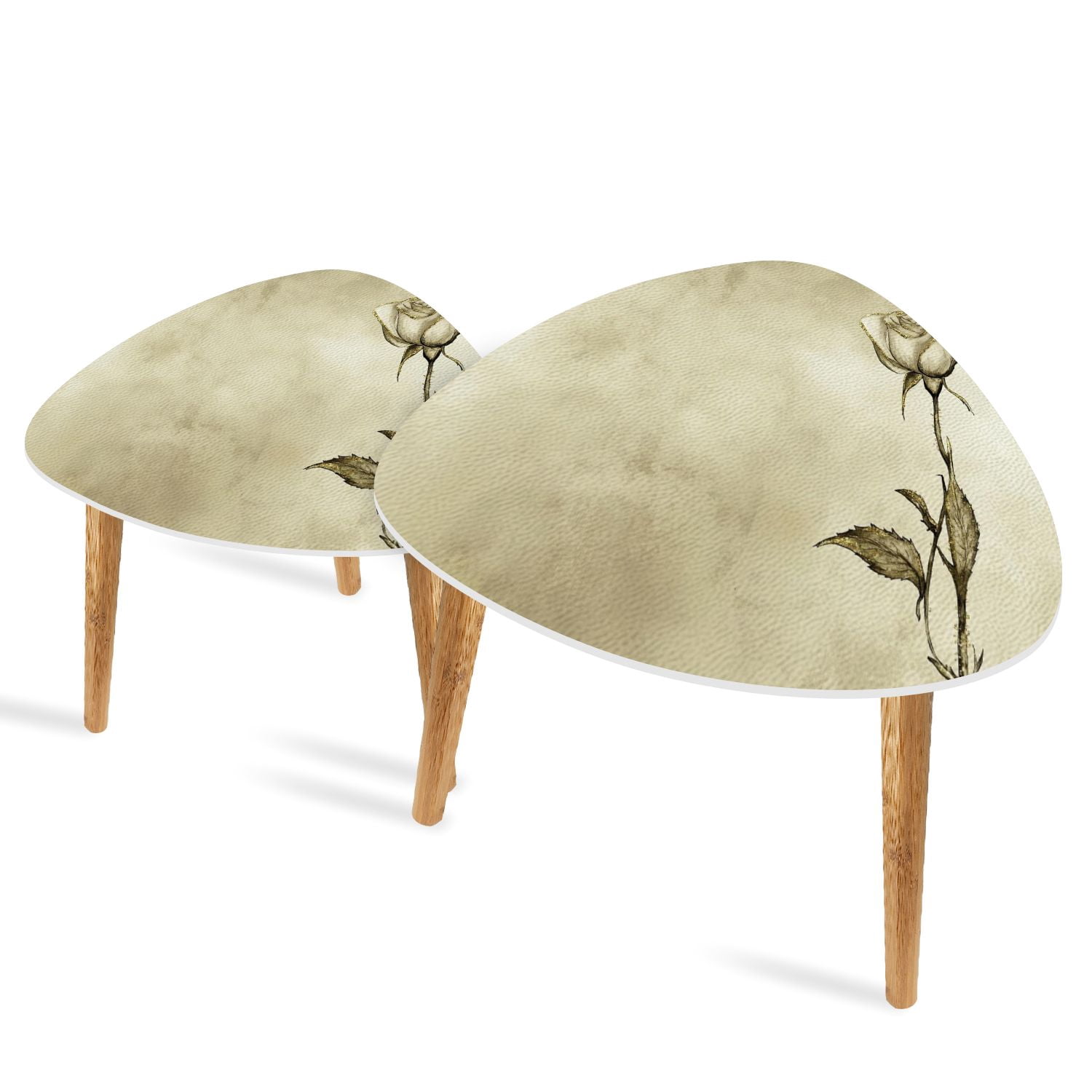 Triangle End Tables Set of 2 Vintage Watercolor Rose Gold Glitter Edges ...