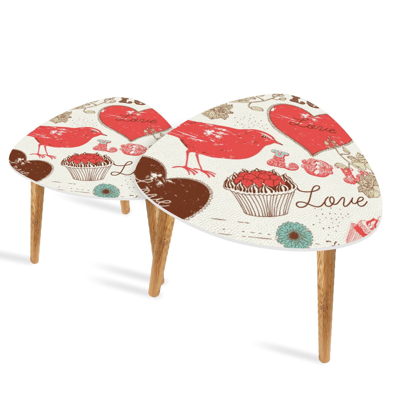 Triangle End Tables Set of 2 Vintage romantic seamless pattern bird ...
