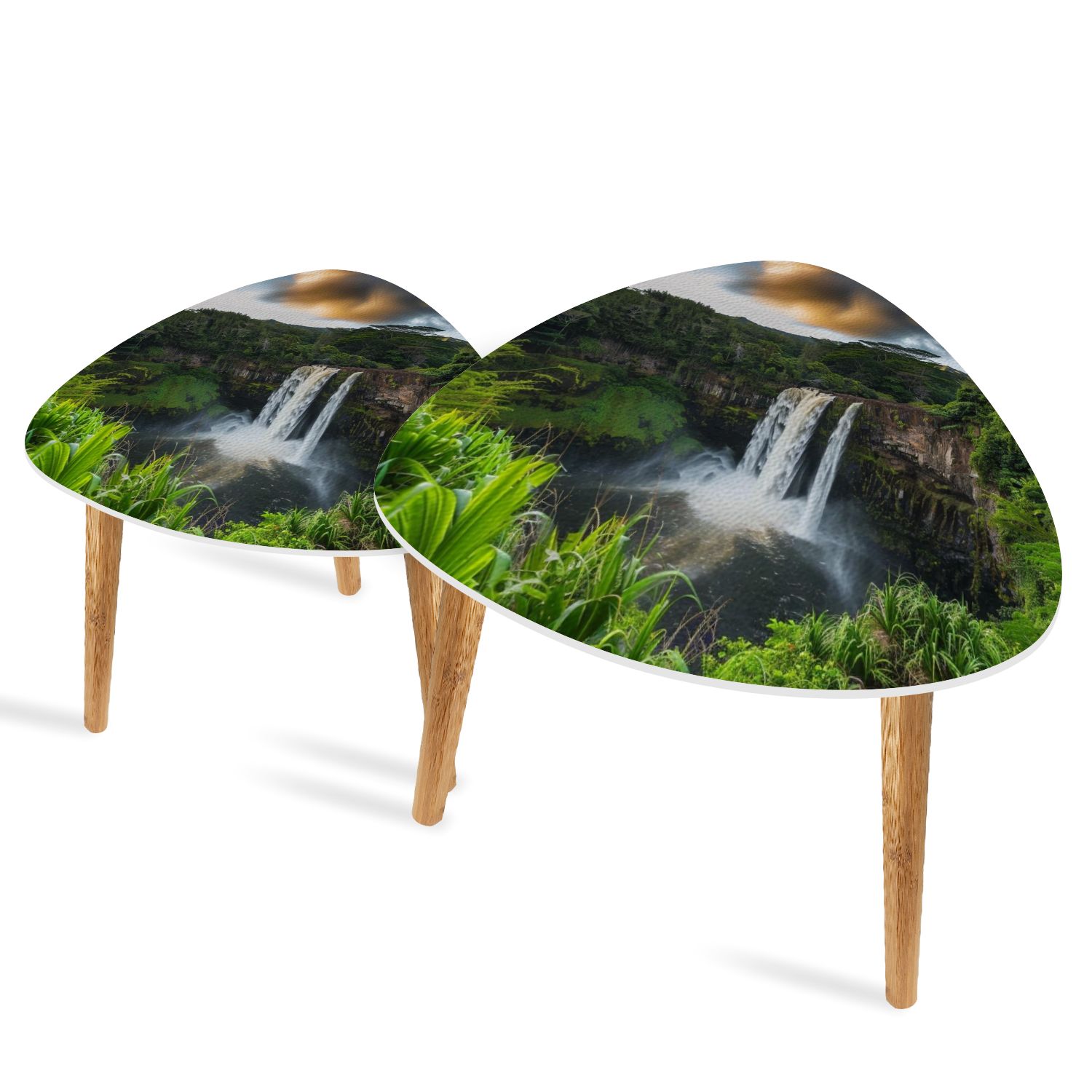 Triangle End Tables Set of 2 Wailua Falls Hawaiian Waterfall Small ...
