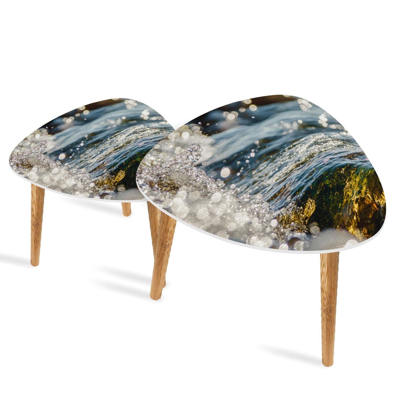 Triangle End Tables Set of 2 Water flowing rocks Small Coffee Table ...