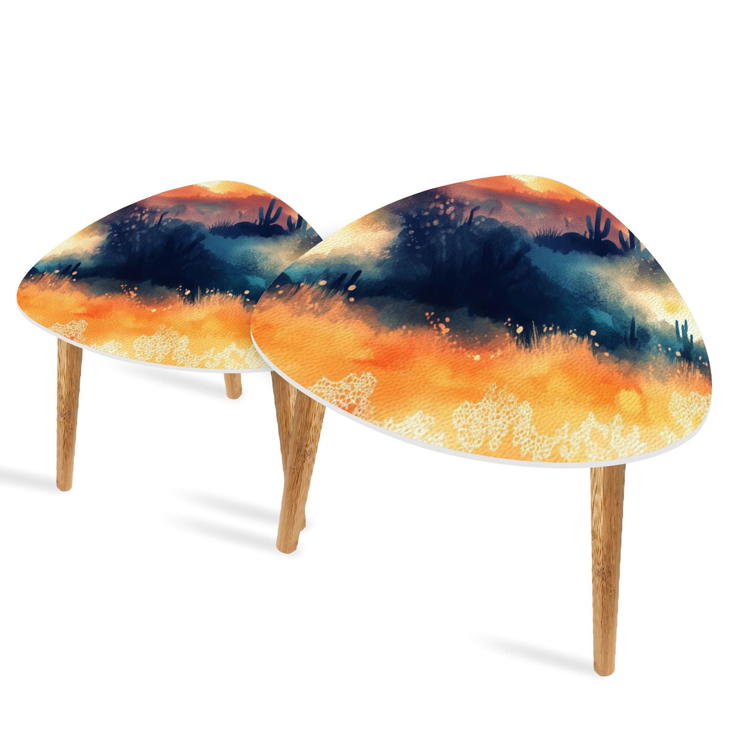 Triangle End Tables Set of 2 Watercolor Desert Scene Sunrise Cowboy ...