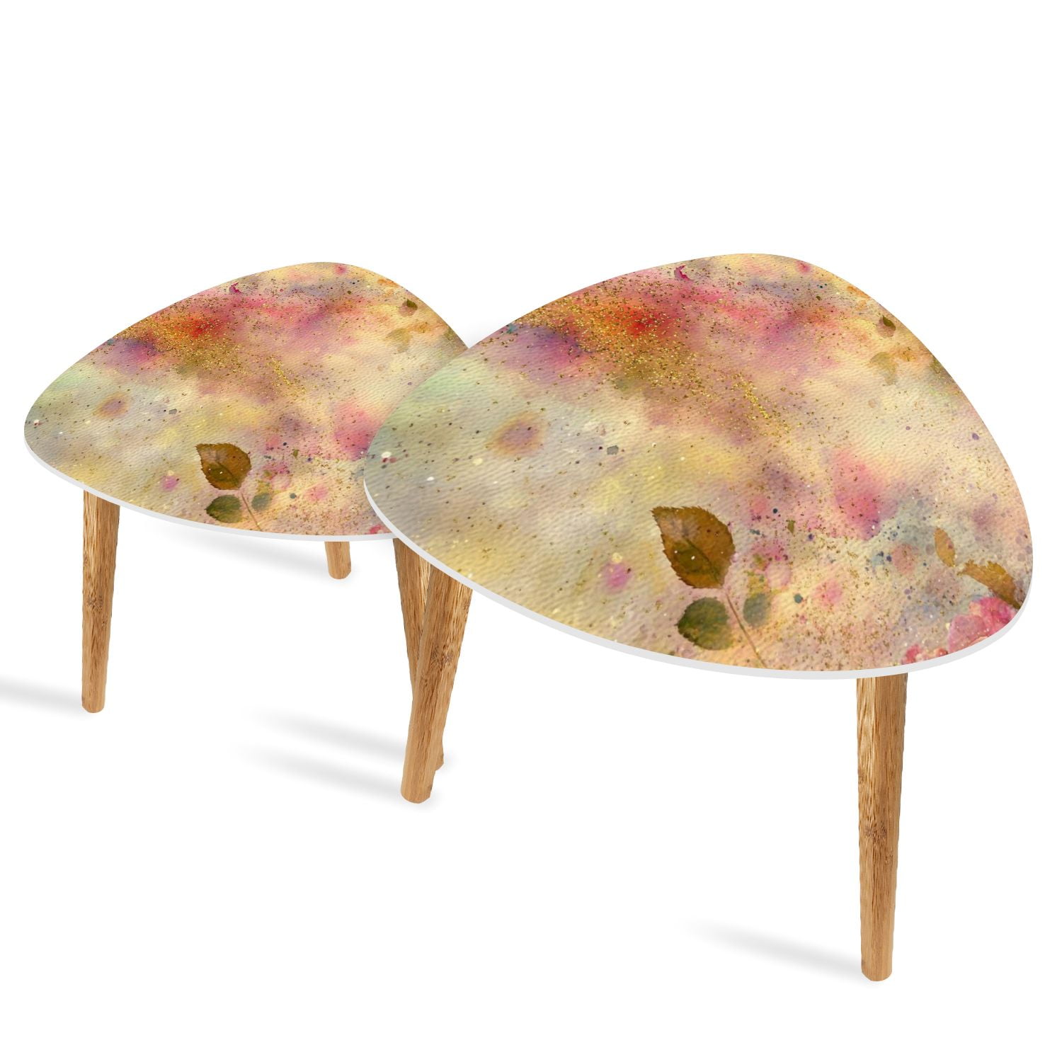 Triangle End Tables Set of 2 Watercolor Rose Gold Glitter Sunlit Scene ...