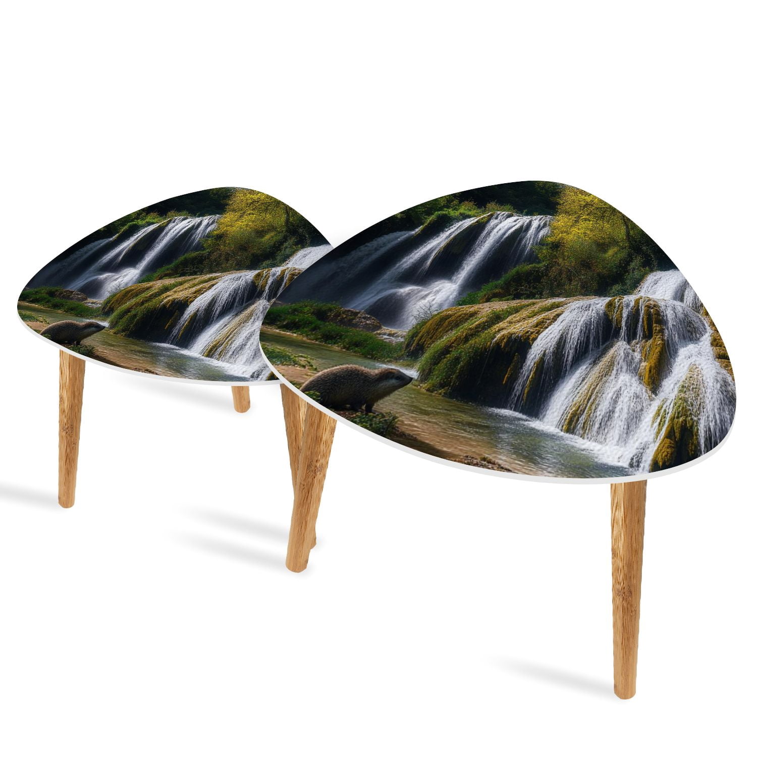 Triangle End Tables Set of 2 Waterfall Jura France Small Coffee Table ...
