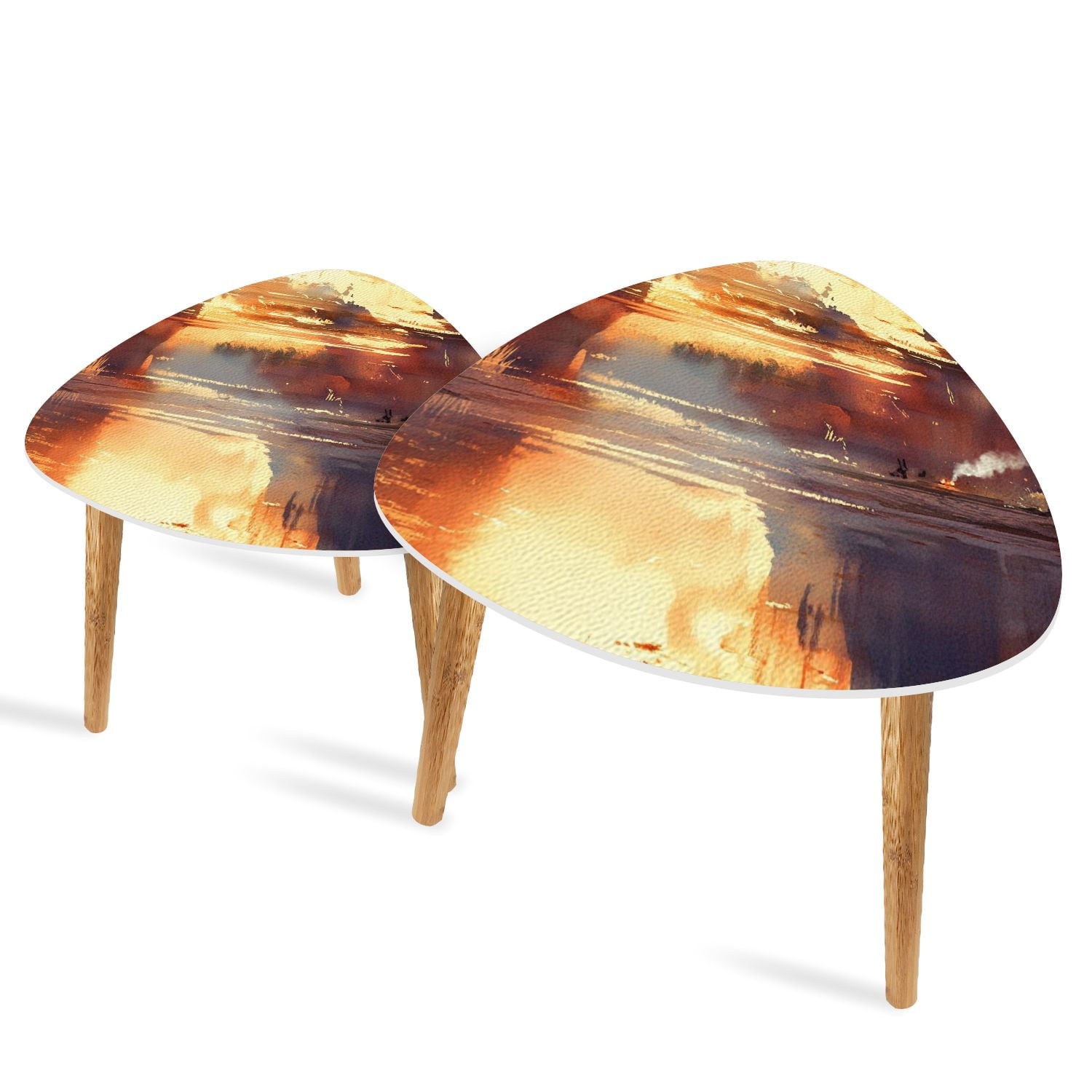 Triangle End Tables Set of 2 Western Campfire Dawn Reflections Red ...