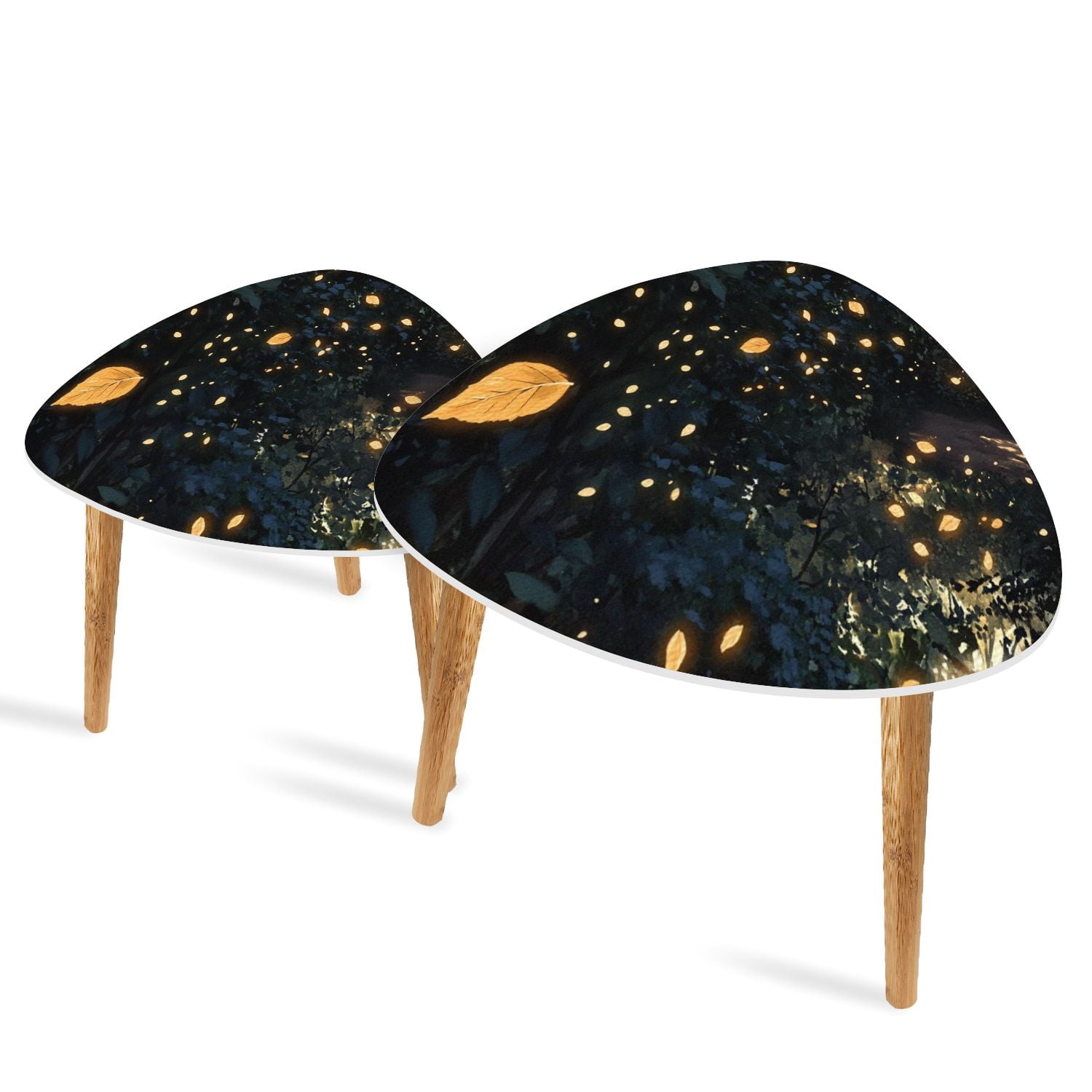 Triangle End Tables Set of 2 Western Forest Path Sunrise Textured ...