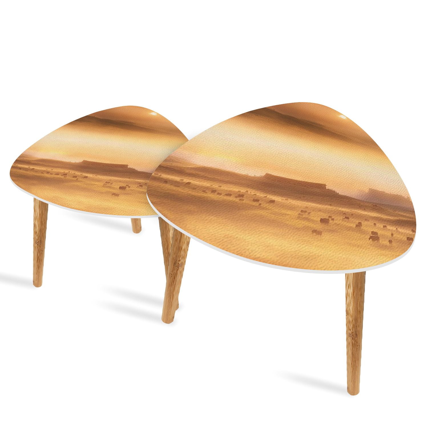Triangle End Tables Set of 2 Western Sunrise Over Vast Cattle Ranch ...