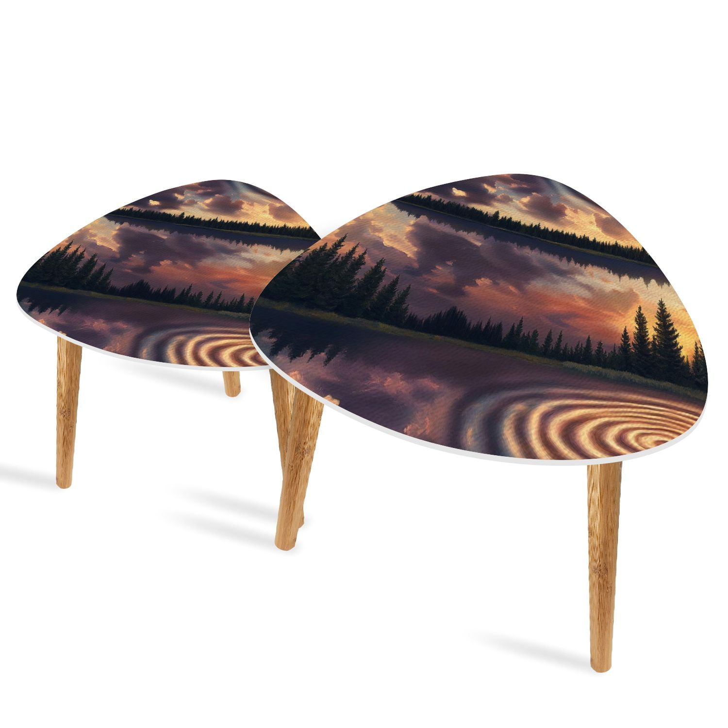 Triangle End Tables Set of 2 Western Sunset Art Gold Magenta Sky Over ...