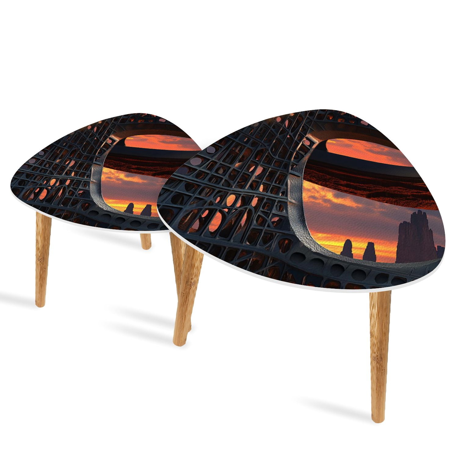 Triangle End Tables Set of 2 Western Sunset Art Sheriff s Star Badge ...