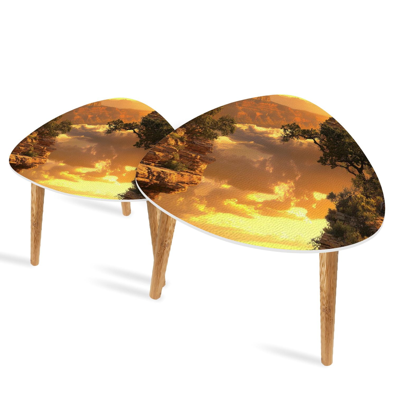 Triangle End Tables Set of 2 Western Sunset Illustrative Print Canyon ...