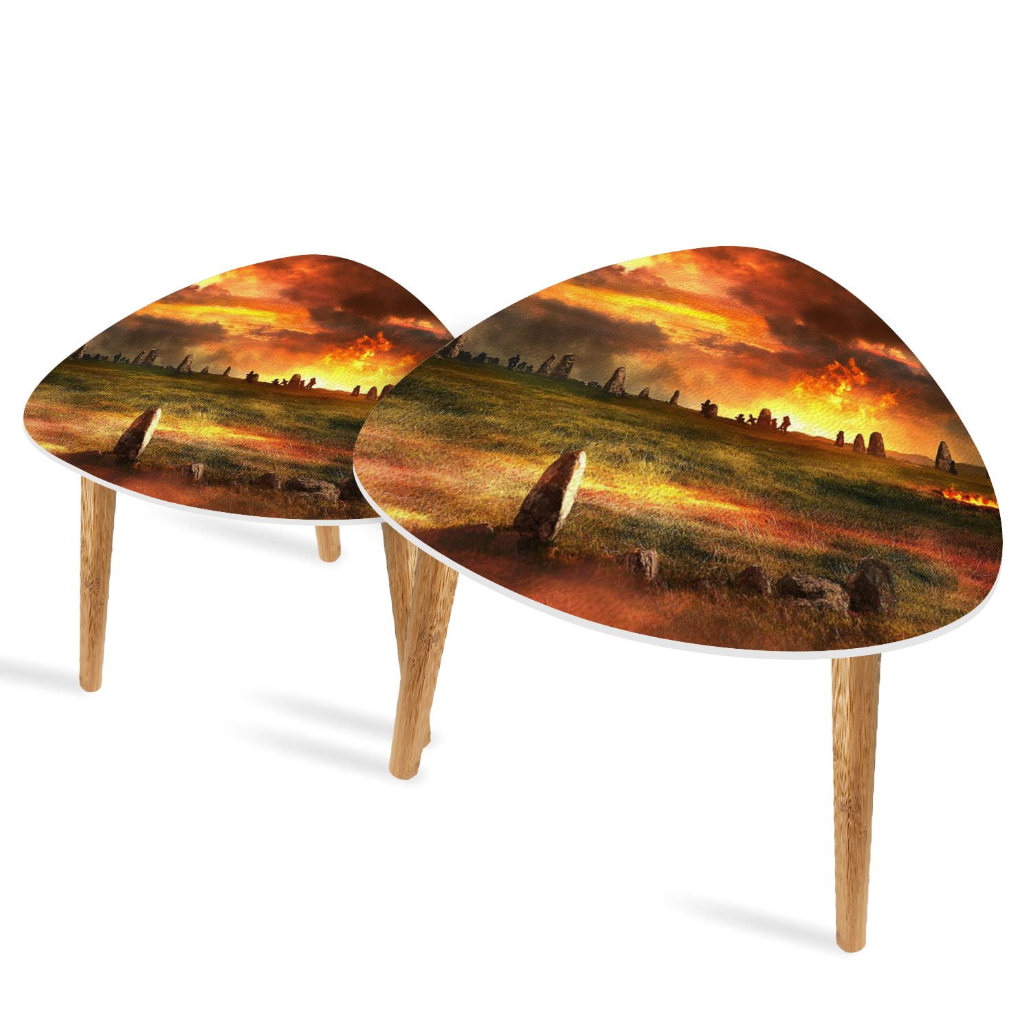 Triangle End Tables Set of 2 Western Twilight Campfire Cowboys Stone ...