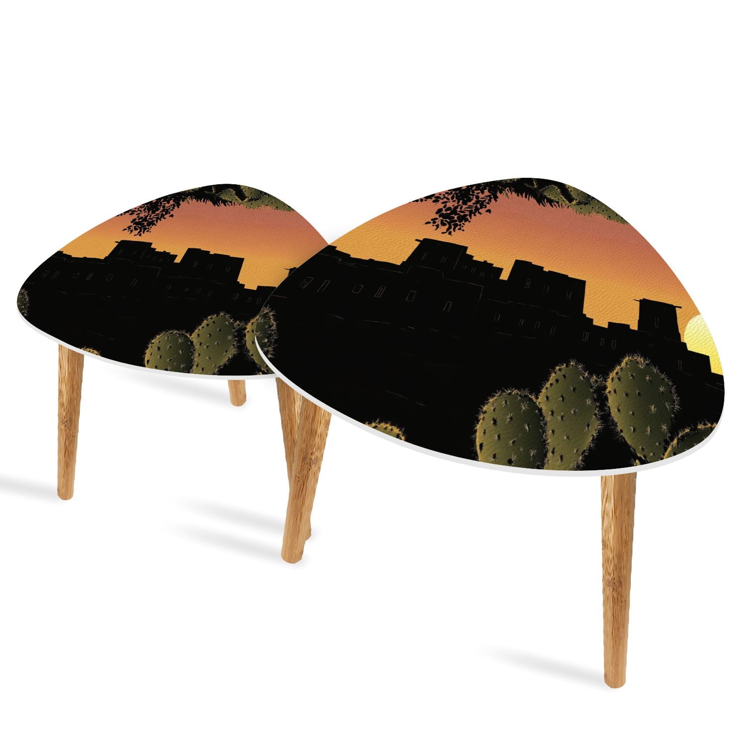 Triangle End Tables Set of 2 Western Village Art Sunrise Backdrop Small ...