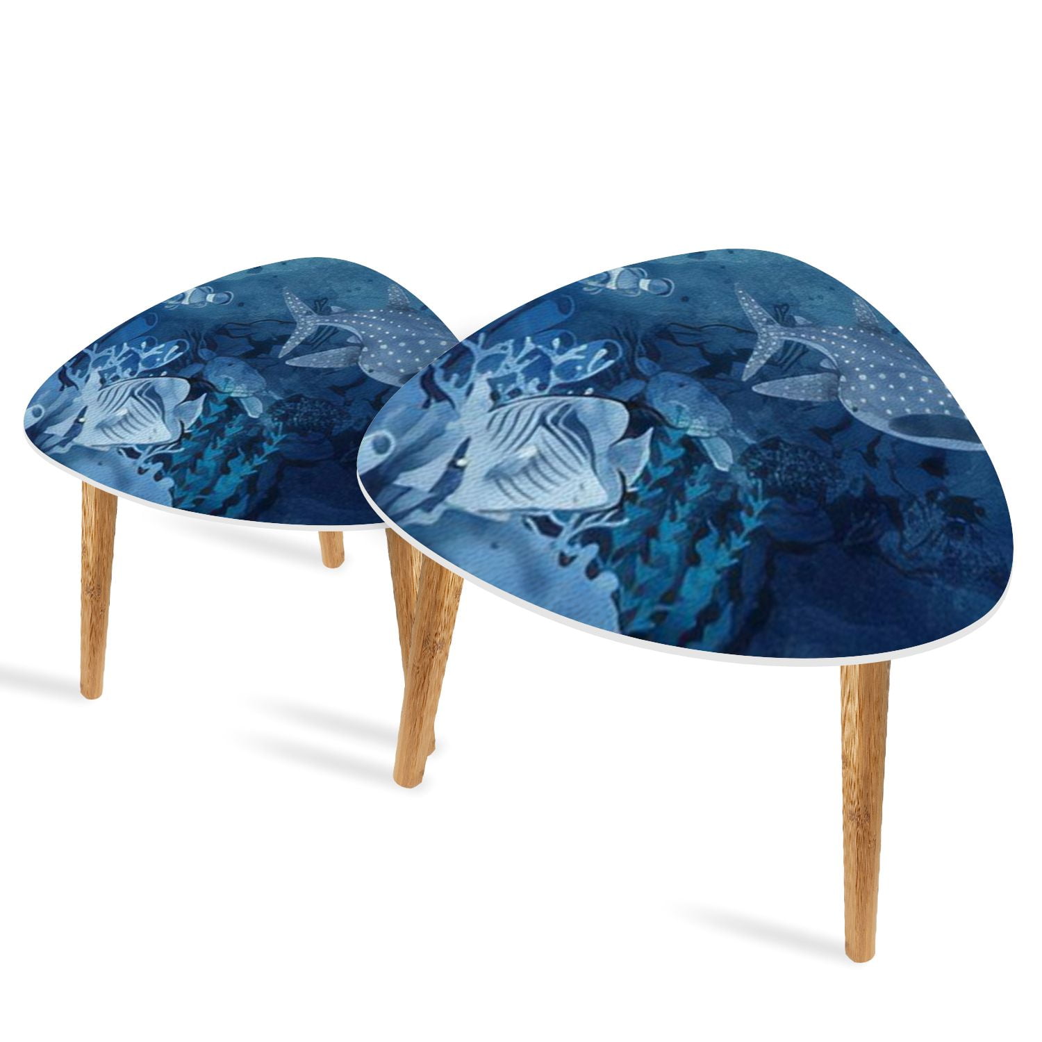 Triangle End Tables Set of 2 Whale shark scene under ocean coral area ...