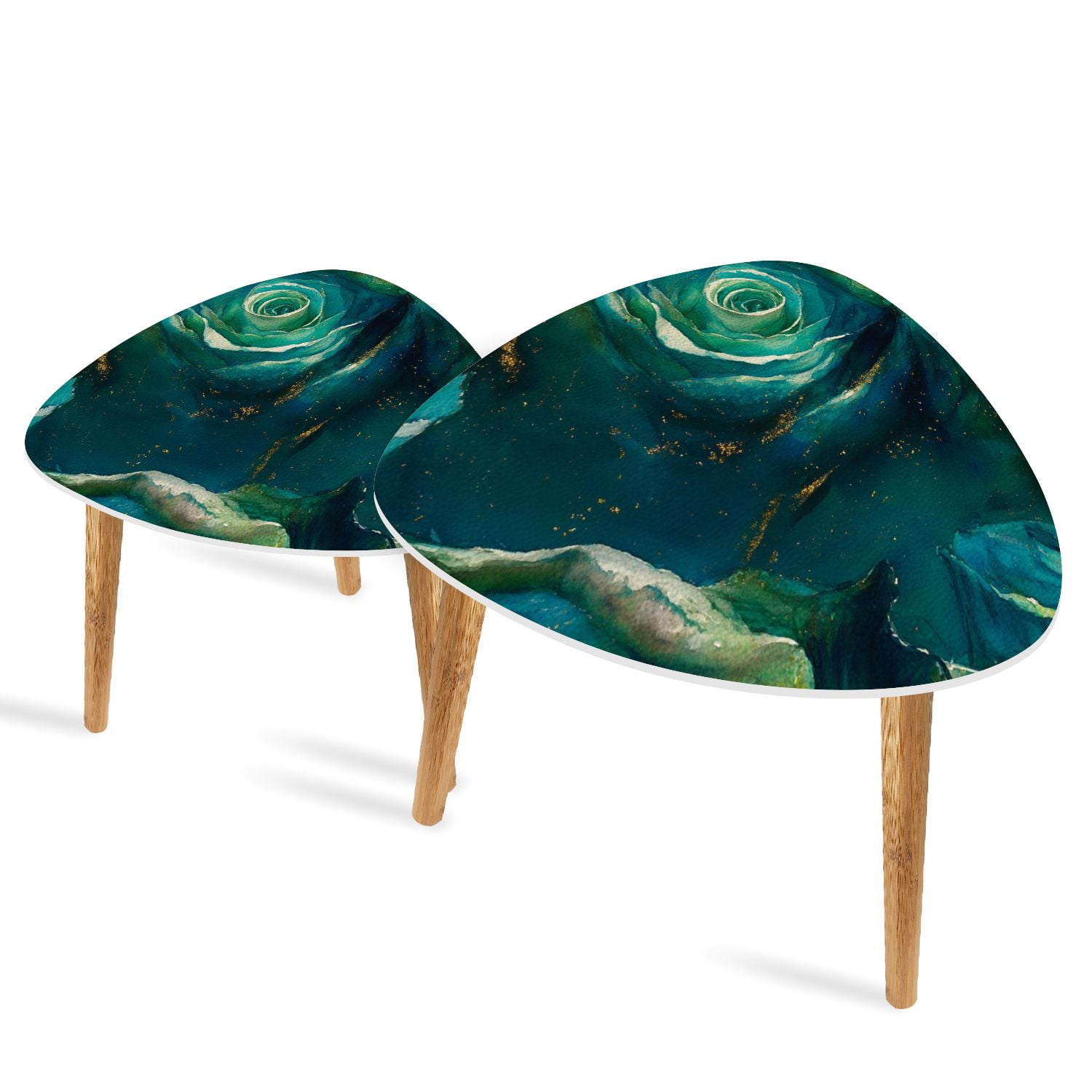 Triangle End Tables Set of 2 Whimsical Garden Vintage Rose Art Small ...