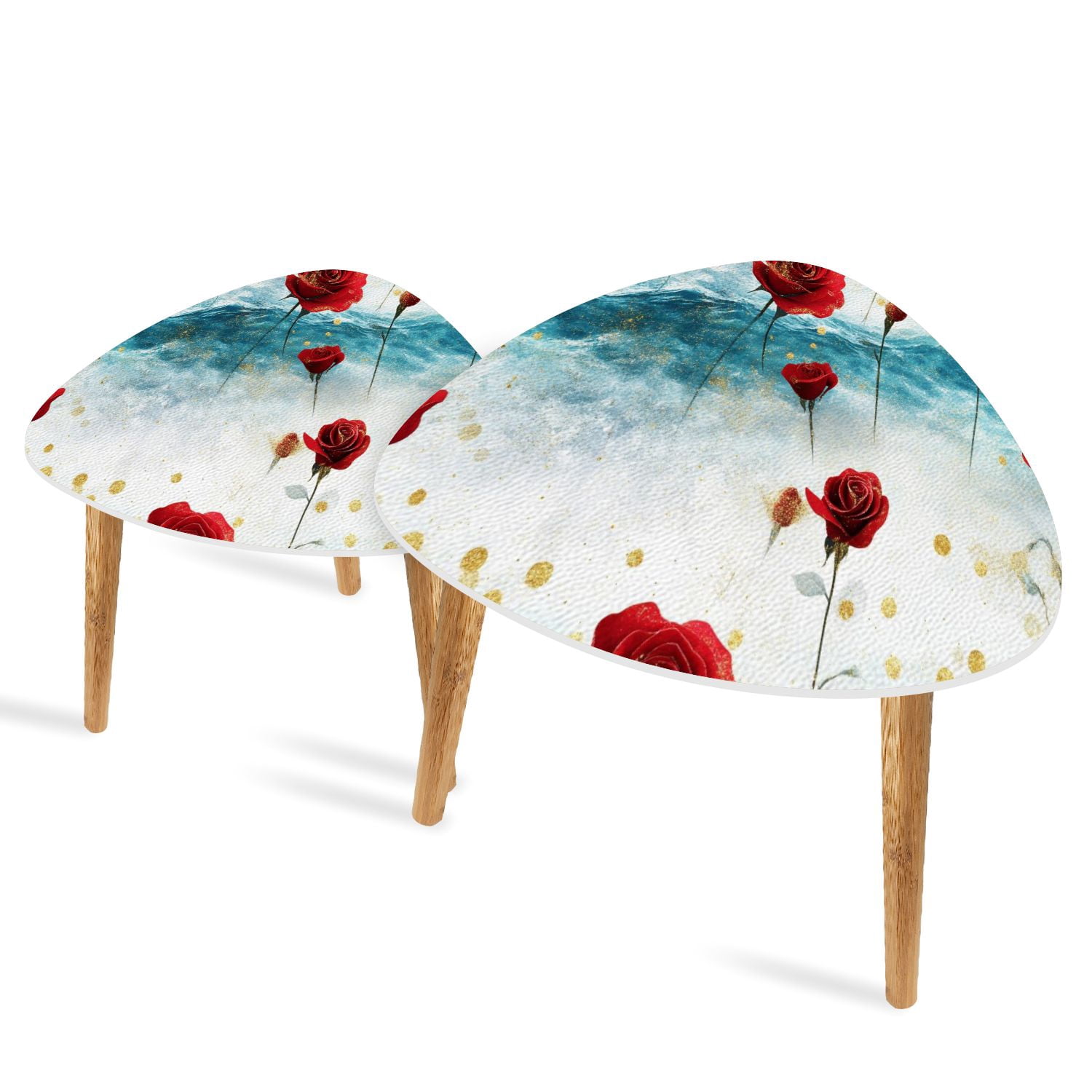 Triangle End Tables Set of 2 Whimsical Roses Watercolor Ocean Dusk ...