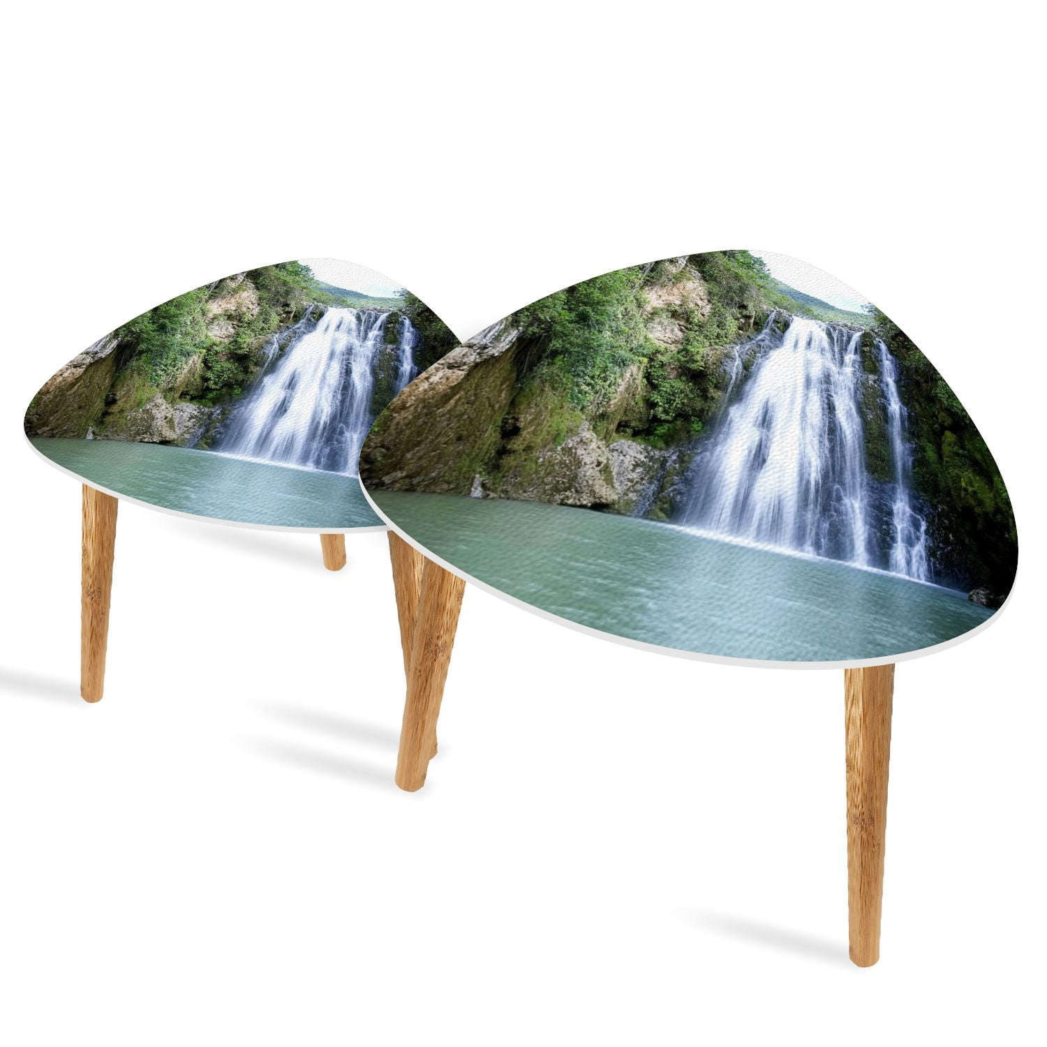 Triangle End Tables Set of 2 White Water waterfall Small Coffee Table ...