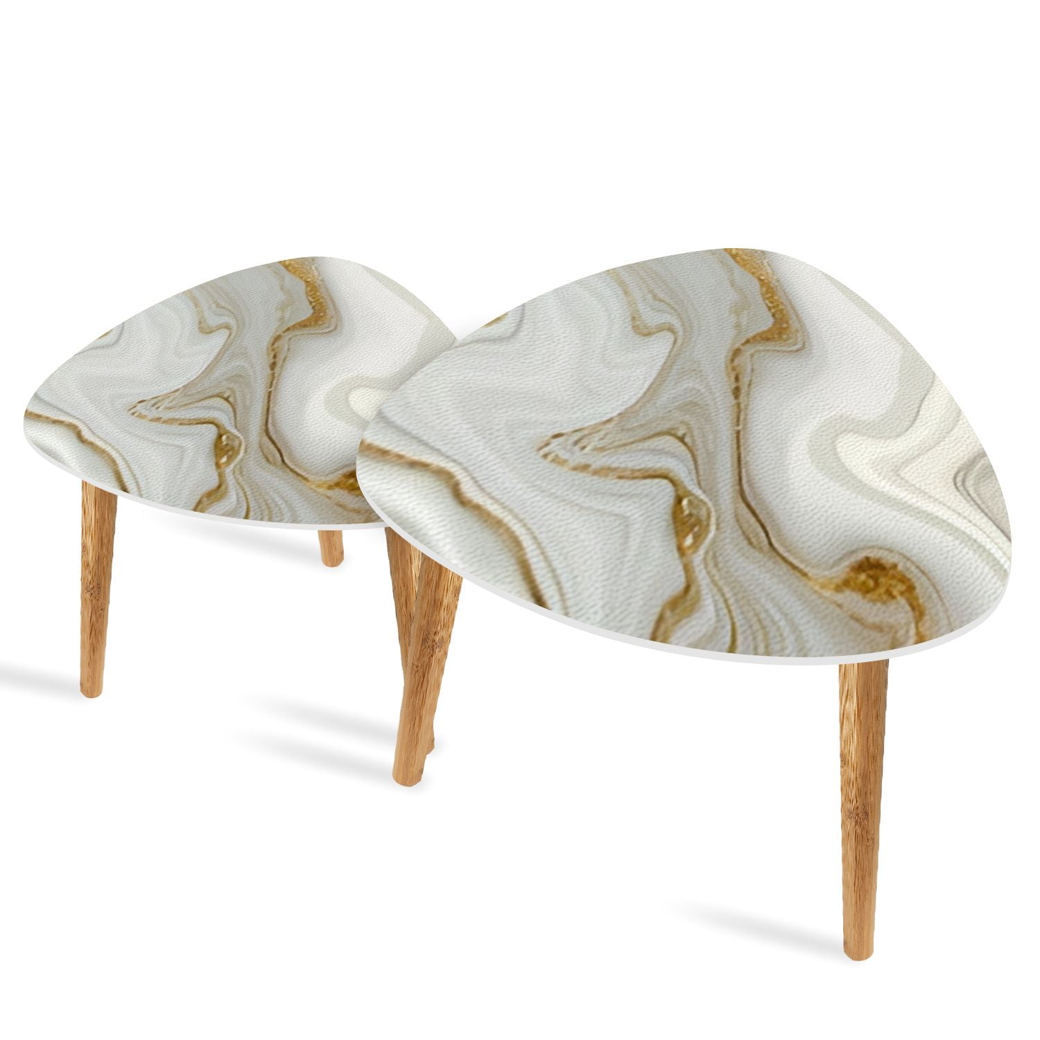 Triangle End Tables Set of 2 White gray marble gold veined texture ...