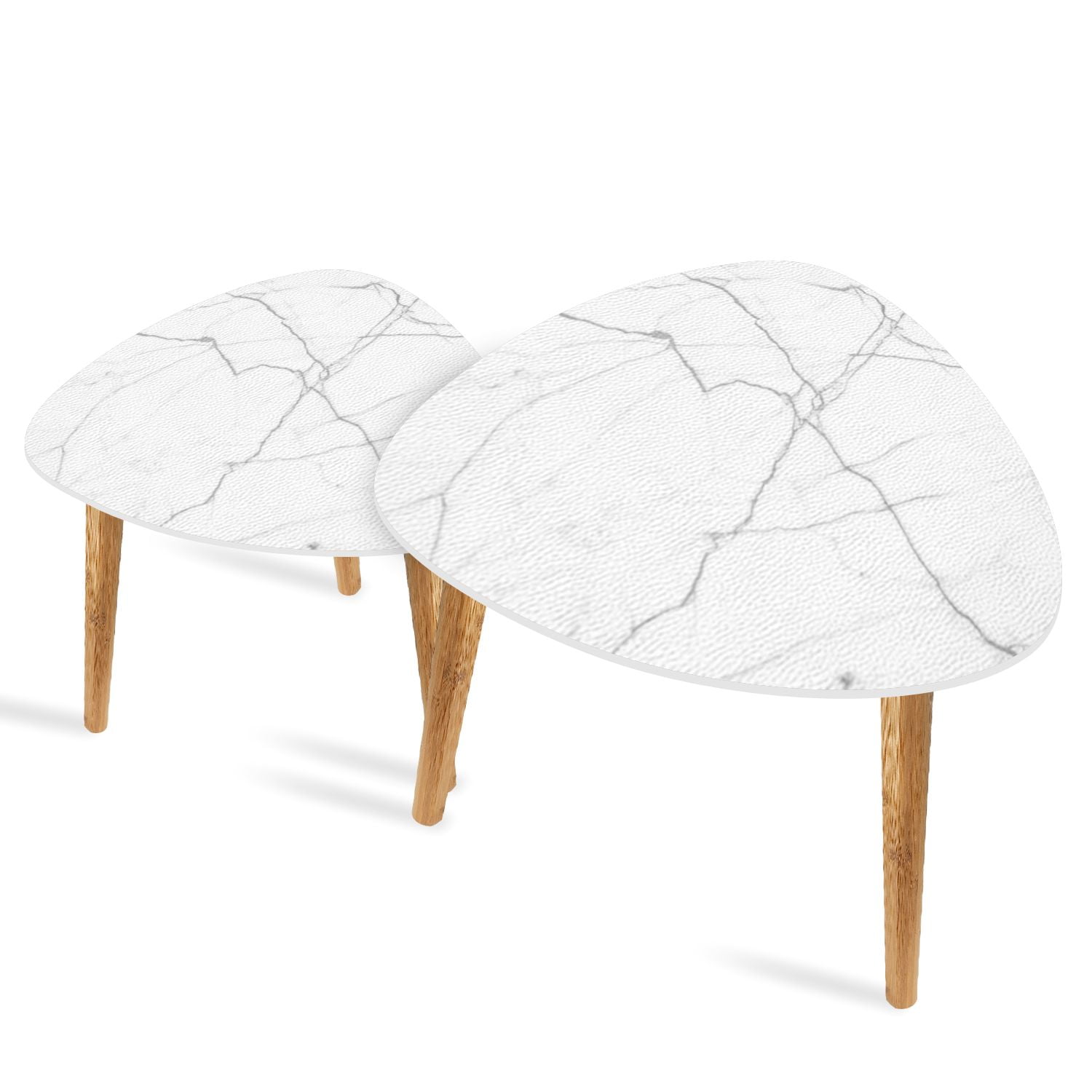 Triangle End Tables Set of 2 White marble gray texture Small Coffee ...