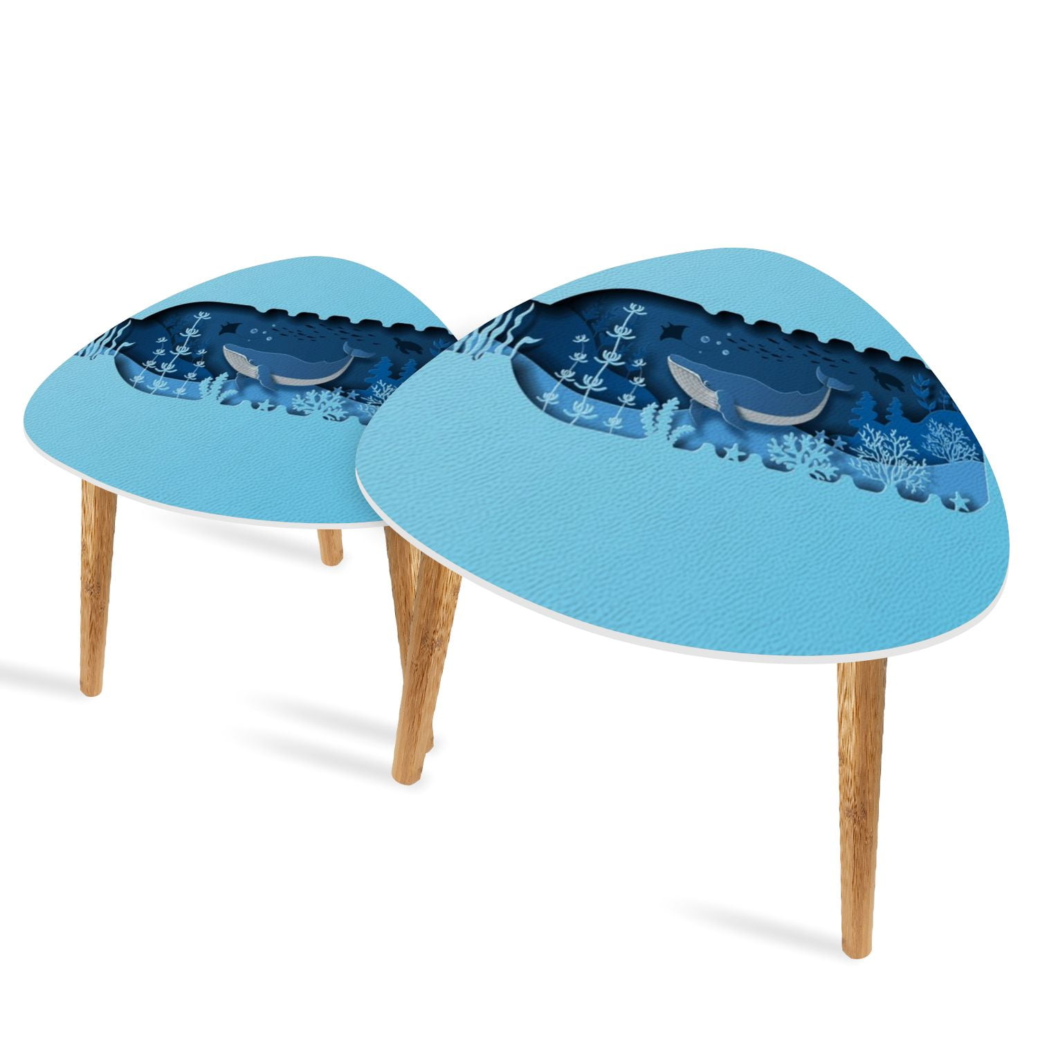 Triangle End Tables Set of 2 World oceans day blue whale bottle water ...